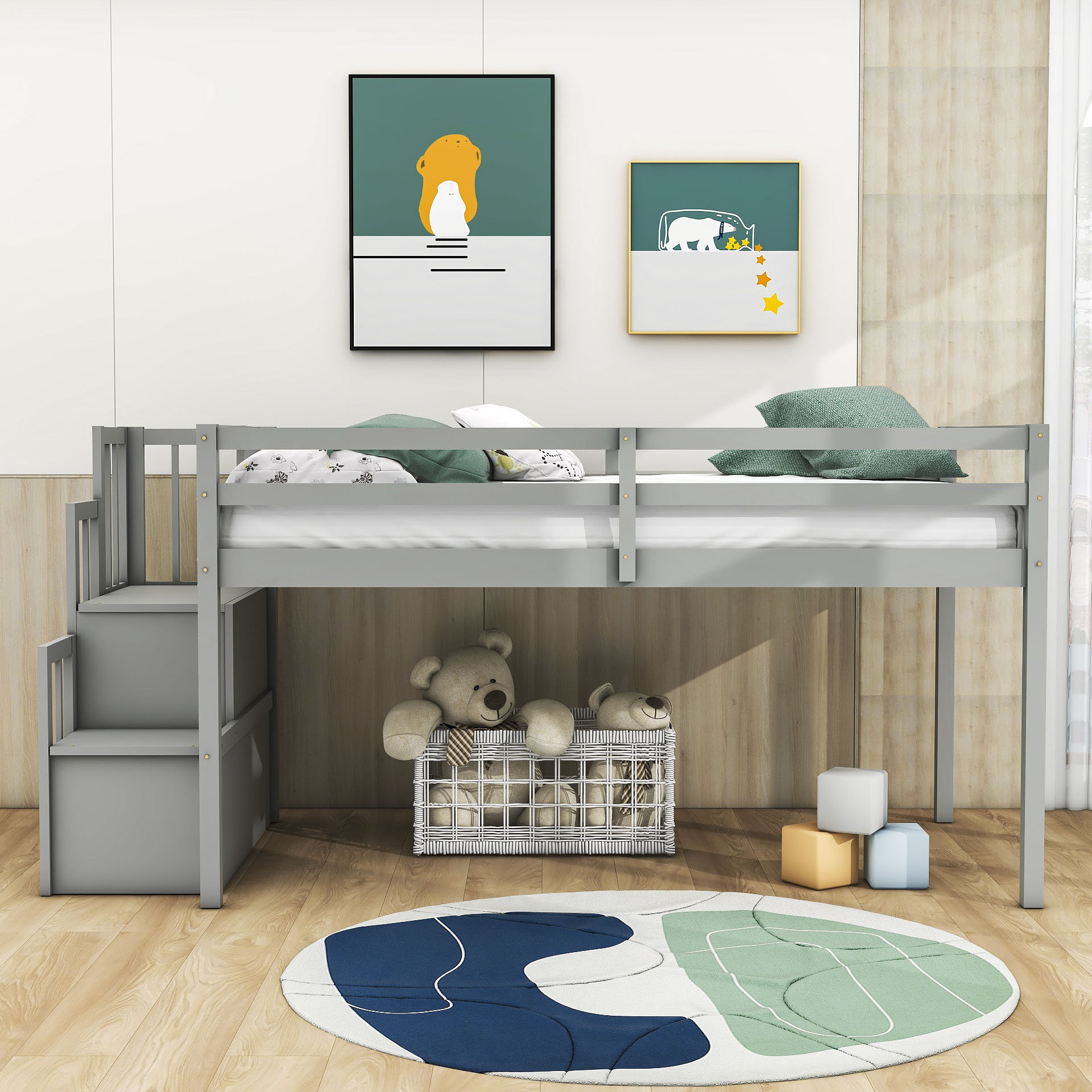 Harriet Bee Dedera Twin Loft Bed with Shelves by Harriet Bee | Wayfair