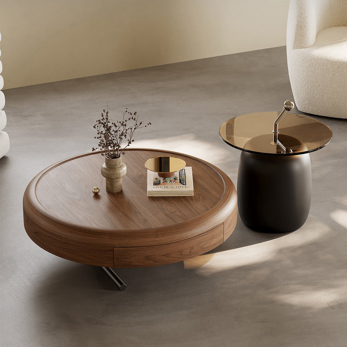 Aurora Craft Italian Round Coffee Table Combination Living Room Coffee ...