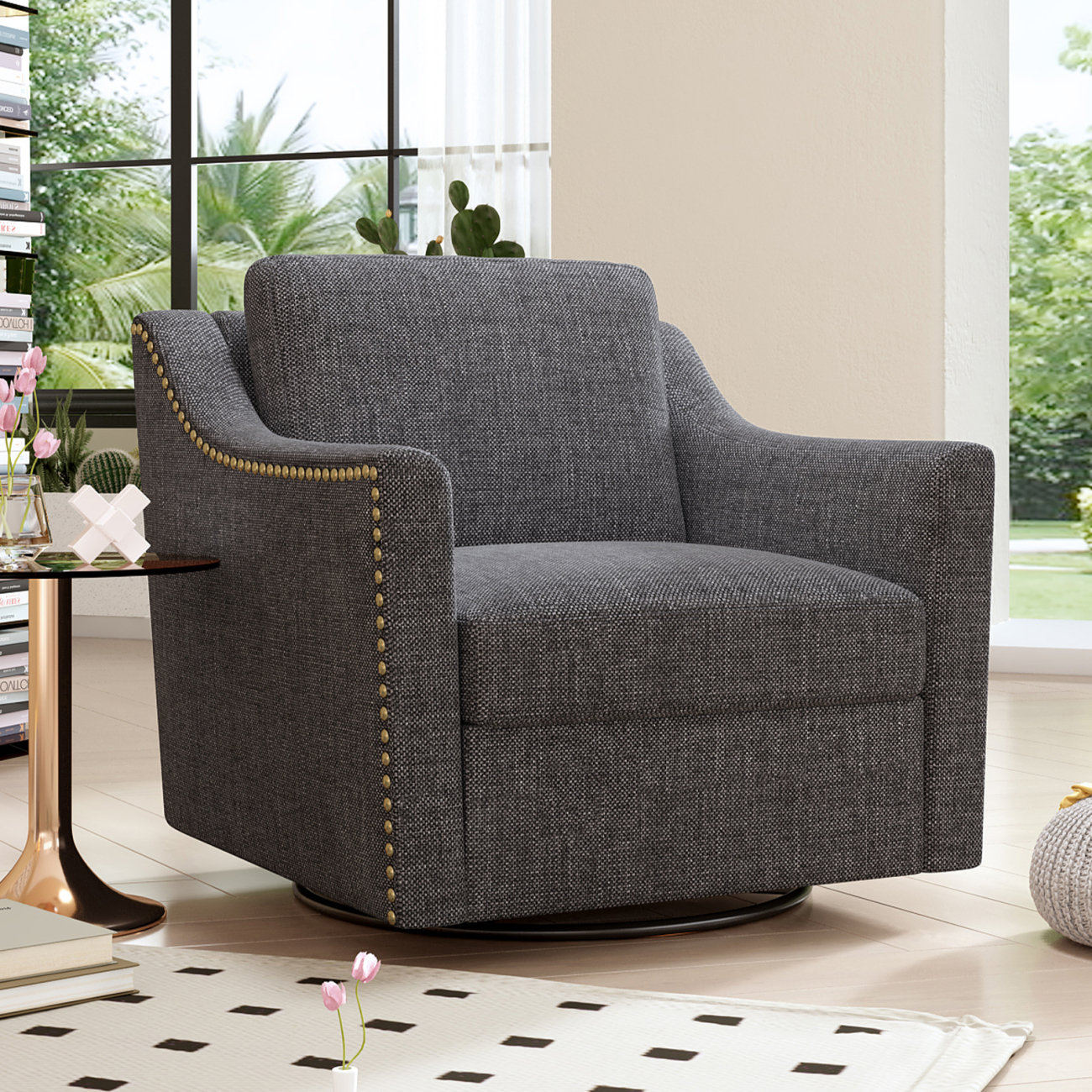 Lark Manor™ 360 Degree Swivel Armchair Cotton Linen Skin-Friendly ...