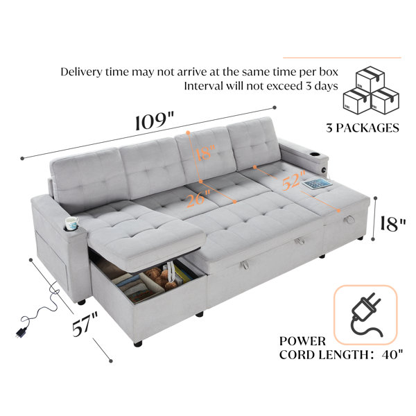 Wade Logan® Brodrick 109" Pull Out Tufted Sleeper Sofa & Reviews | Wayfair