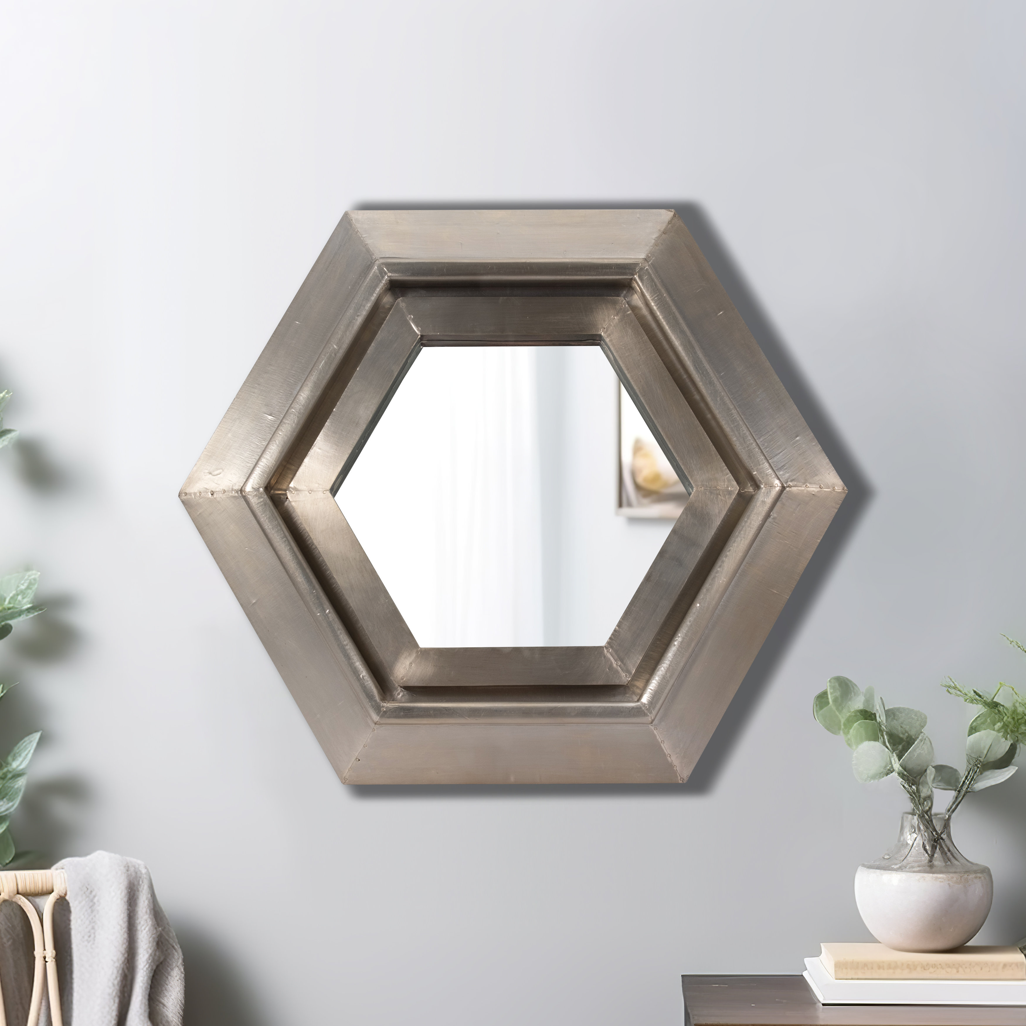 Mercer41 20x20" Warwin Silver Clad Hexagon Mirror | Wayfair