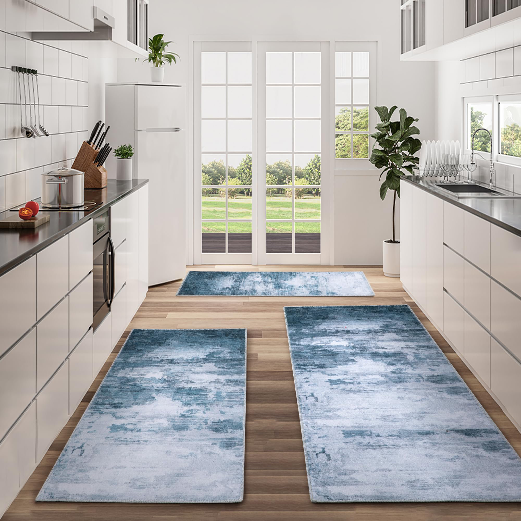 17 Stories Modern Abstract Kitchen Rugs Set of 3 | Wayfair