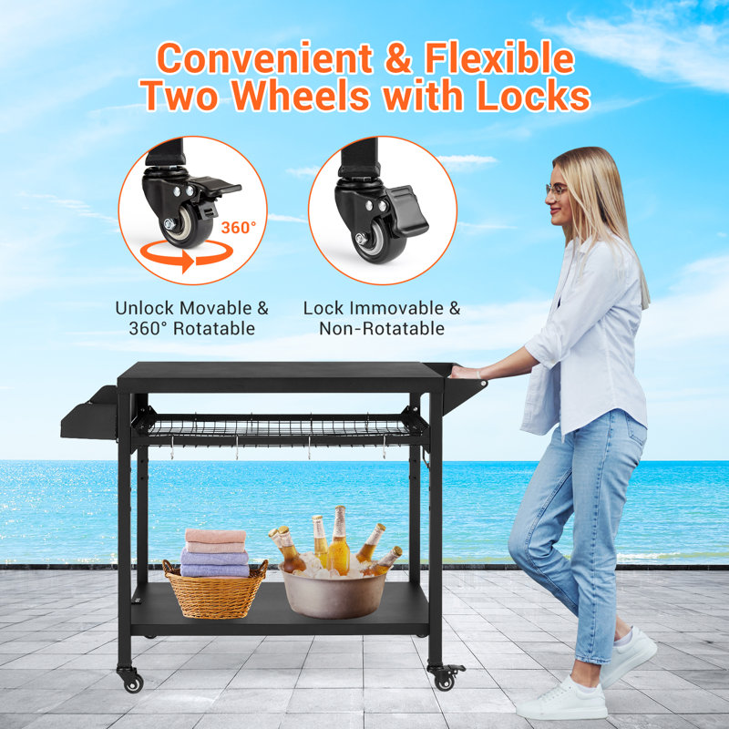 FDFK Three-shelf Outdoor Grill Dining Cart Movable Bbq Trolley With ...