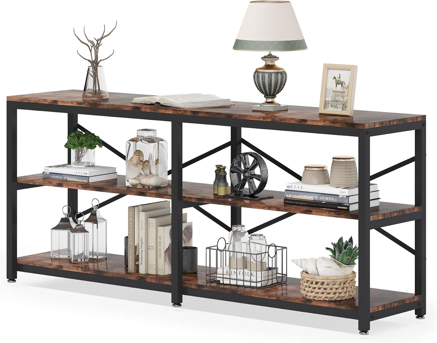 17 Stories 70.9" Industrial Console Table With 3-Tier Open Shelves ...