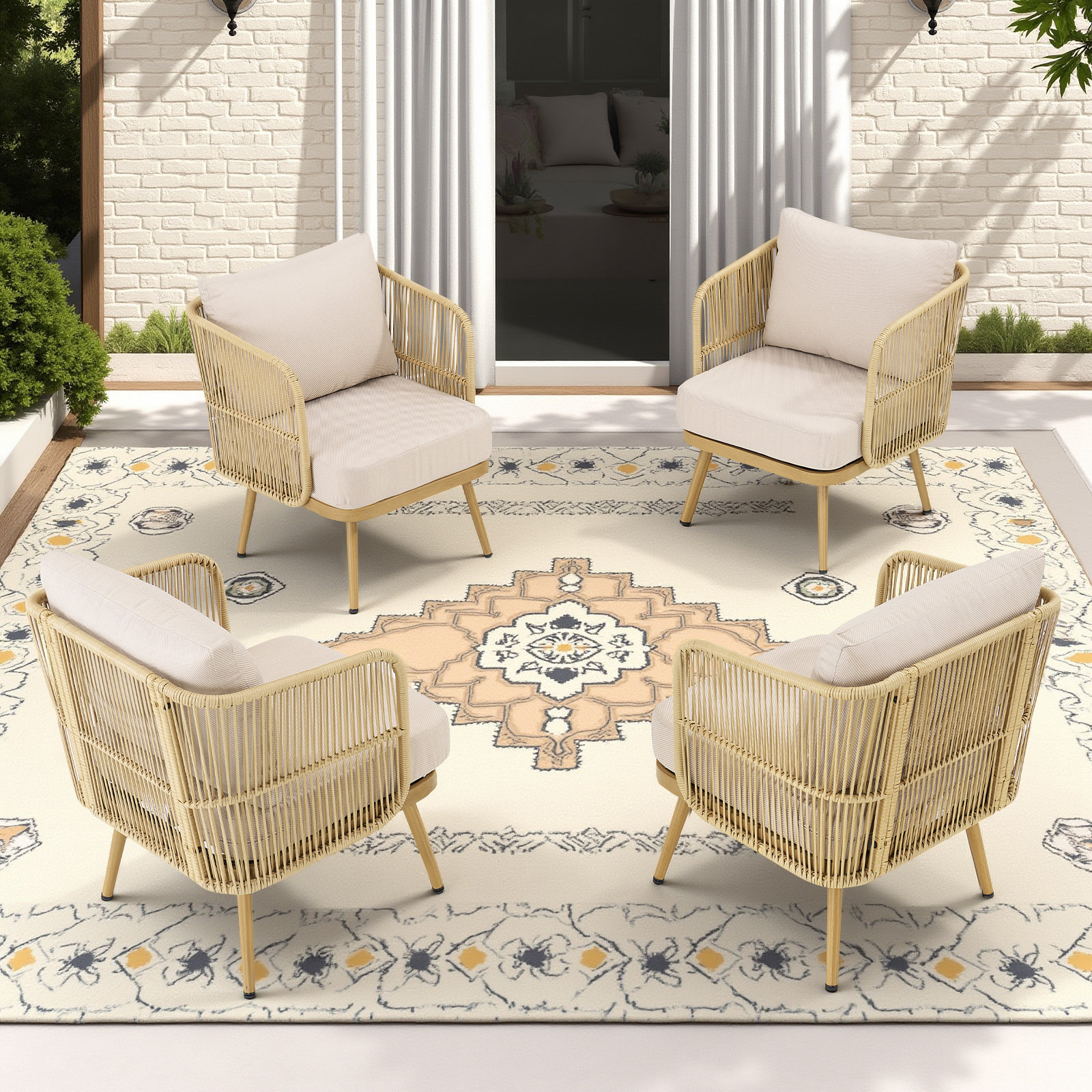 Bayou Breeze Wicker Rattan Patio Chairs (Set Of 4), Outdoor Dining ...