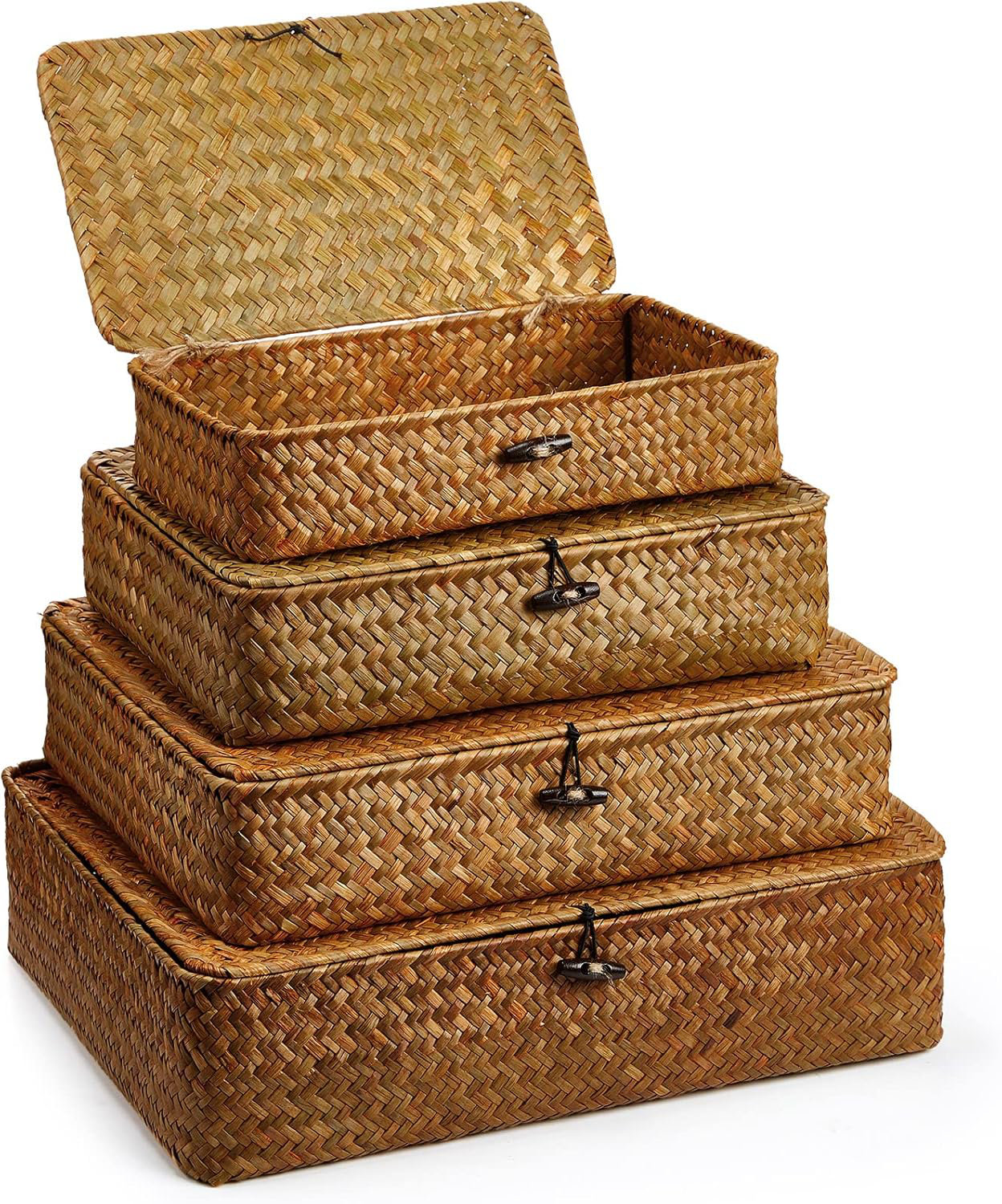 One Allium Way Set Of 4 Seagrass Basket With Lid Wicker Storage Basket ...