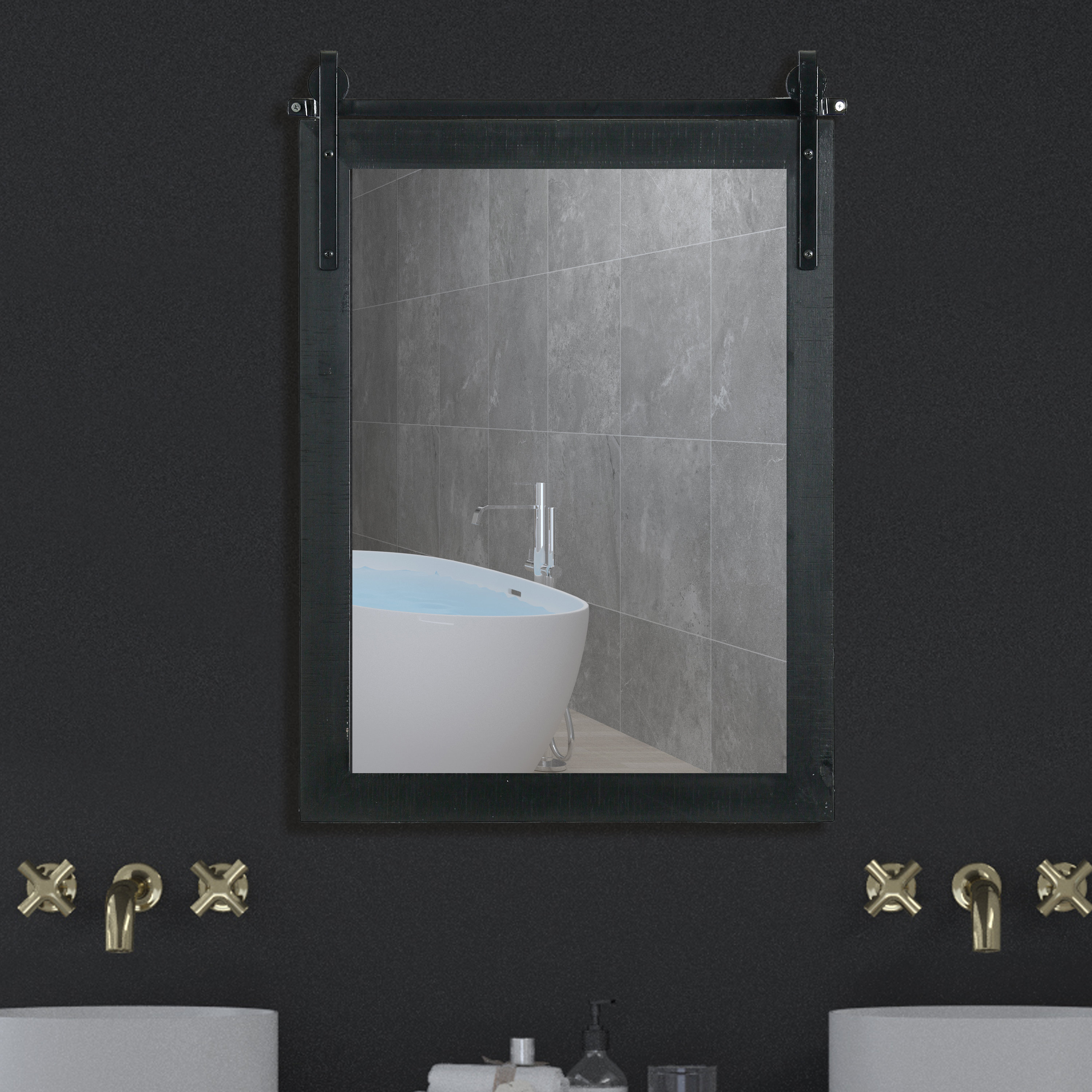 Gracie Oaks Rustic Rectangular Farmhouse Wall Mirror with Wood Frame ...