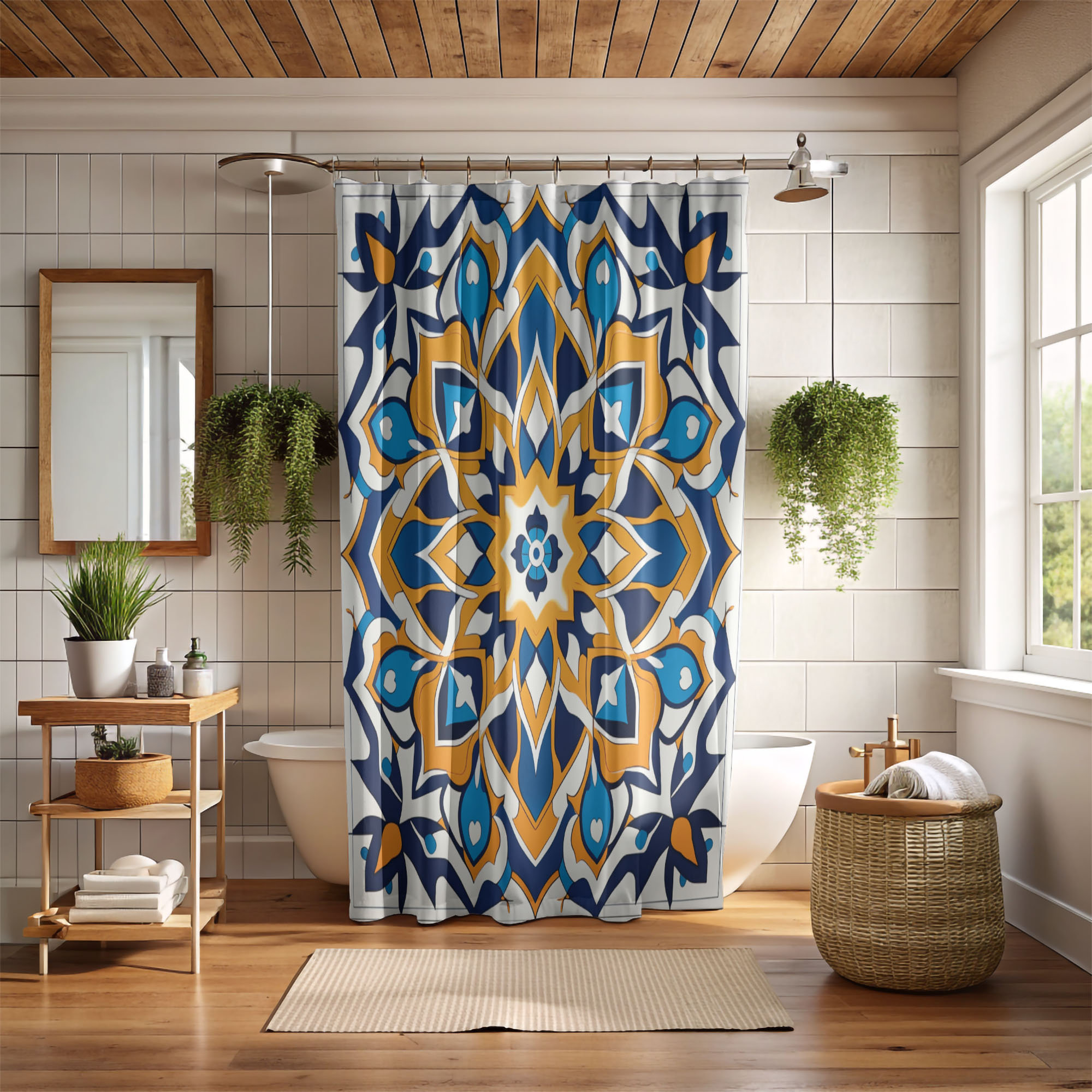East Urban Home Arabic Tile Prints - 1 Piece Standard Shower Curtain ...