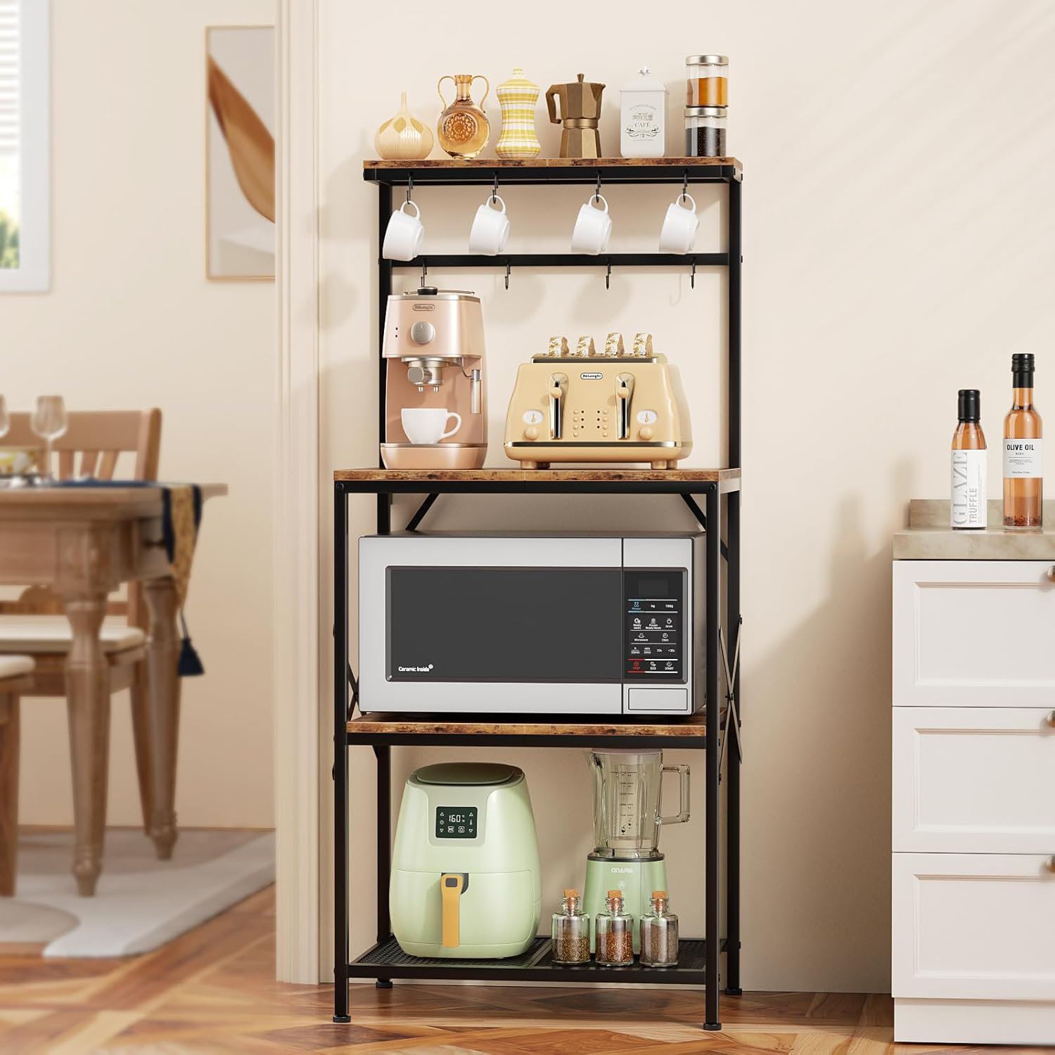 SHANXIQIANNA 4 Tiers Microwave Stand Station with Adjustable Shelves ...