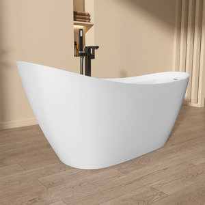 ZEAFIVE 62" Freestanding Bathtub Solid Surface Stone Resin Matte White ...