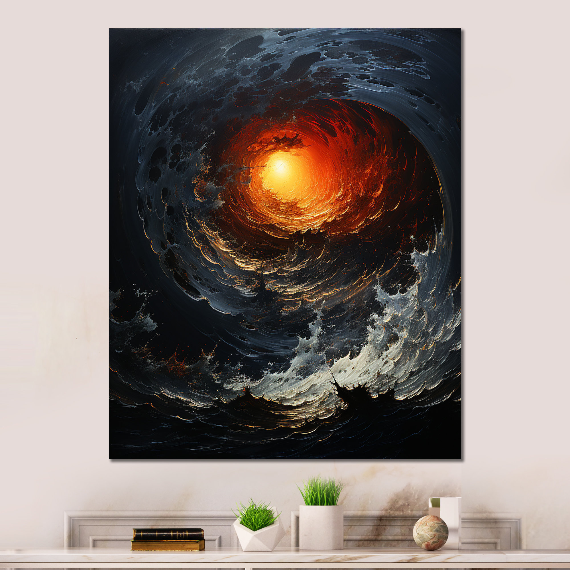 Design Art Black Red Cosmic Curl Spiral - Abstract Spirals Metal Wall ...