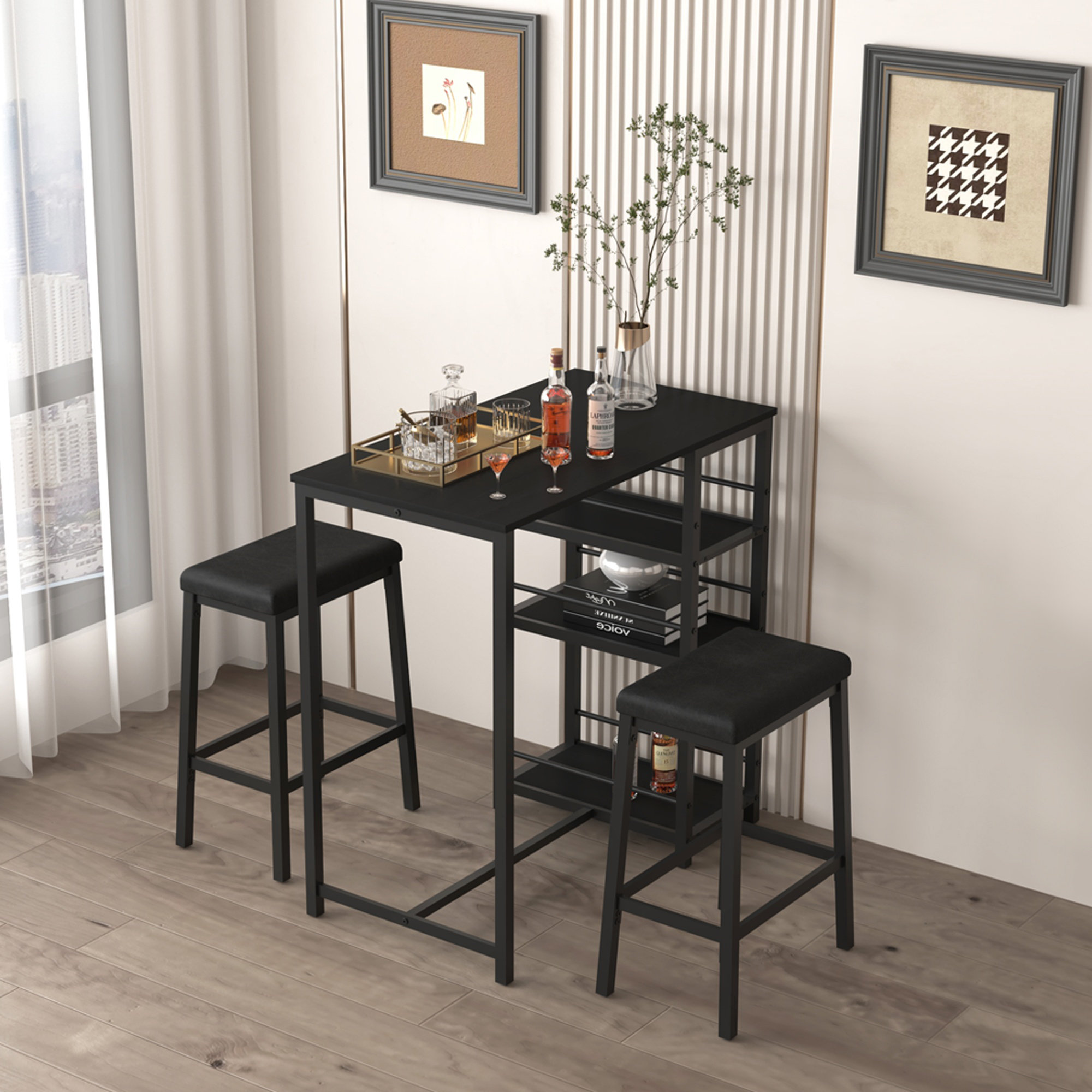 Wrought Studio Dining Table Set For 2 With 3 Large Storage Shelves ...