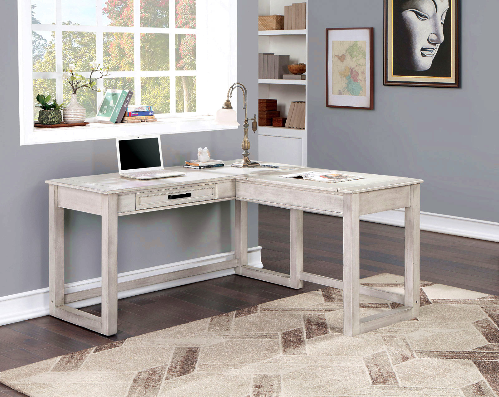 Hokku Designs Transitional Computer Desk Antique White, Usb Port Lift ...