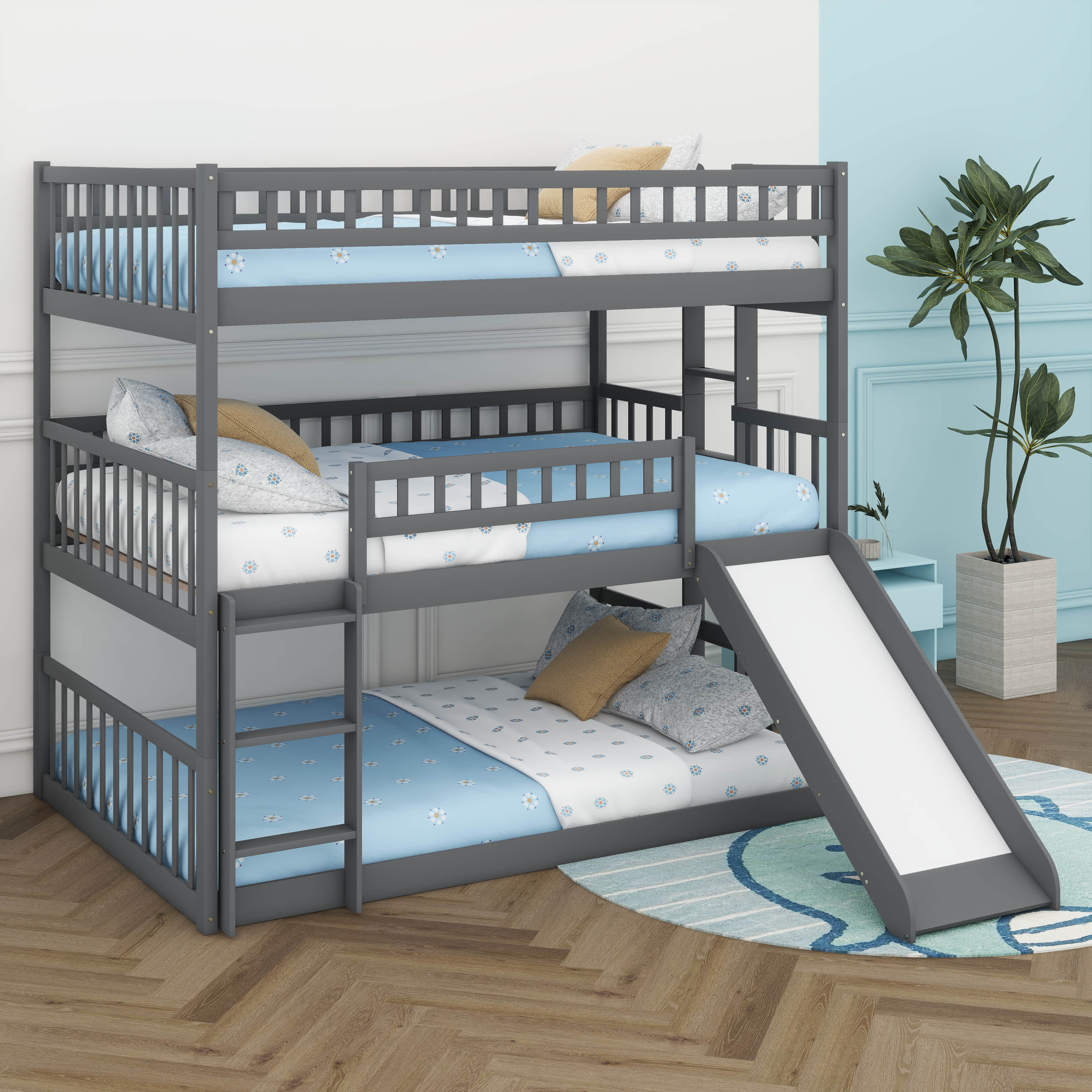 Ophelia & Co. Stylish Triple Full-Size Stacked Bunk Bed With Attached ...