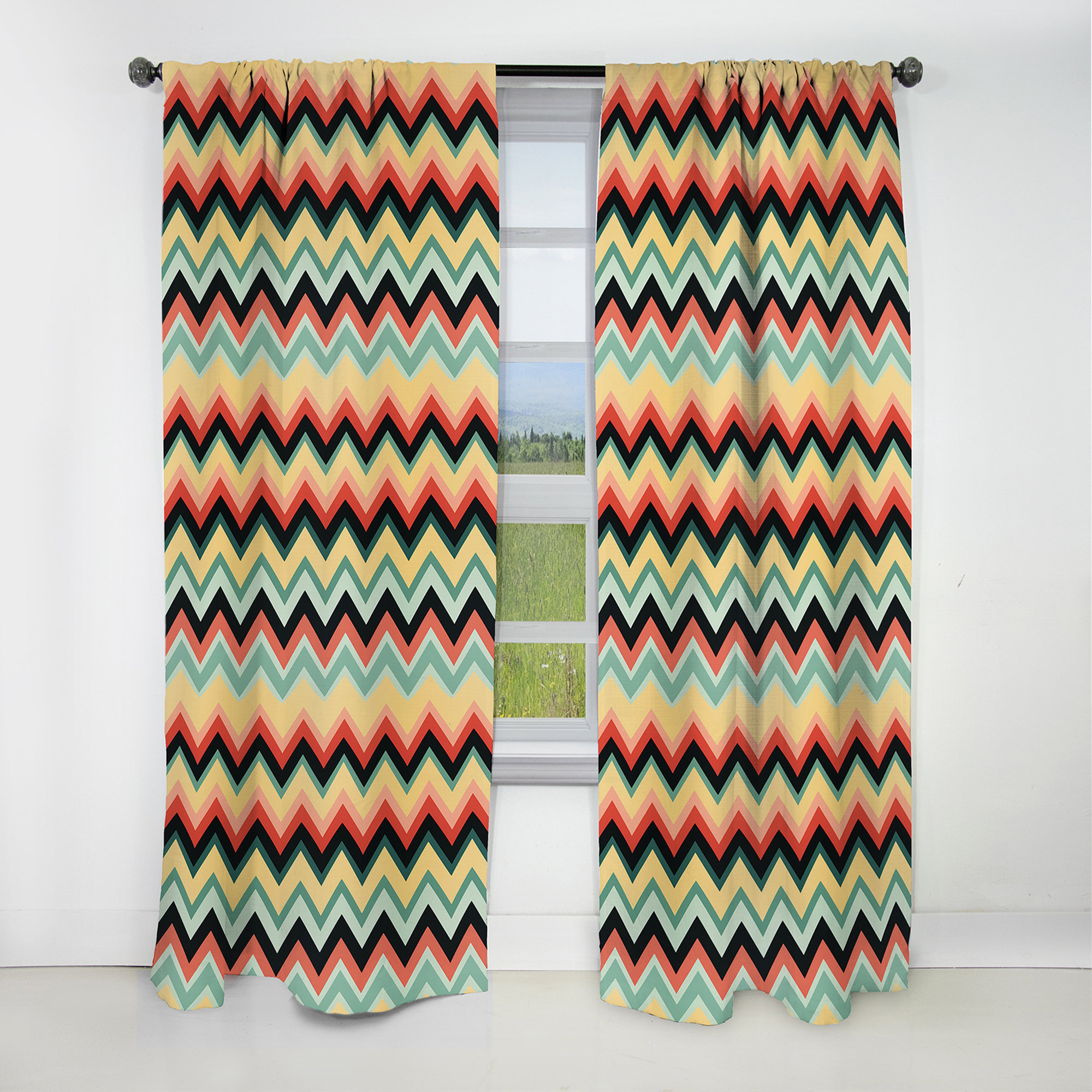 Design Art Blue And Coral Retro Chevron Charm - Chevron Curtain ...