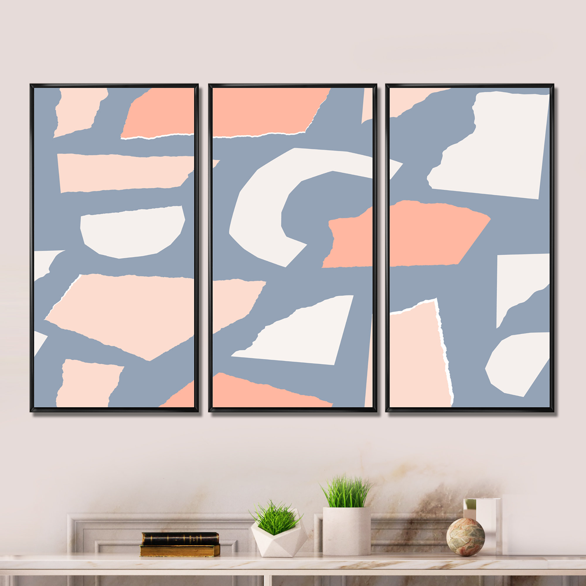 Wrought Studio™ Pastel Retro Geometrics IV - 3 Piece Floater Frame ...