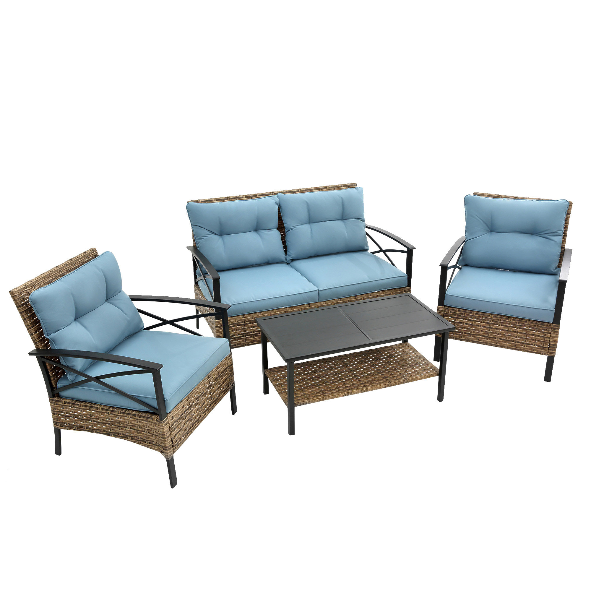 Dakota Fields Patio 4 Piece Sectional Low Dining Conversation Sofa Set ...