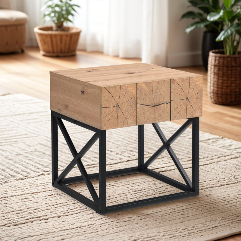 Millwood Pines 21.65'' Industrial Metal and Wood Night Stand with ...