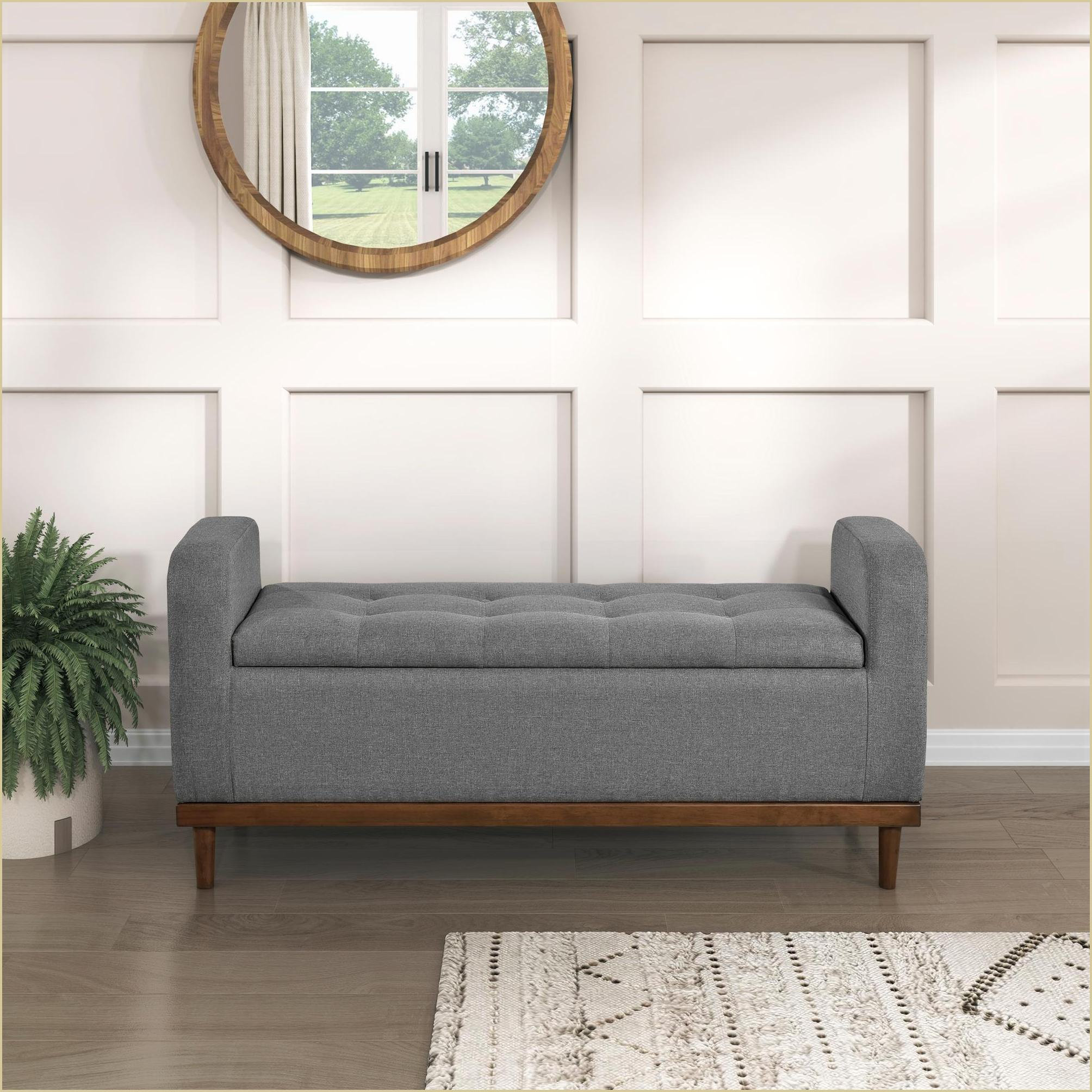 Corrigan Studio® Lift Top Storage Bench, Mid-Century Modern Tufted ...