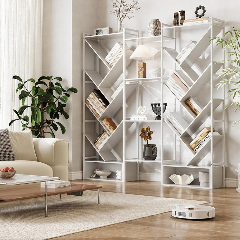 17 Stories Triple 5-Tier Industrial Tree Bookshelf with 20 Open Shelves ...