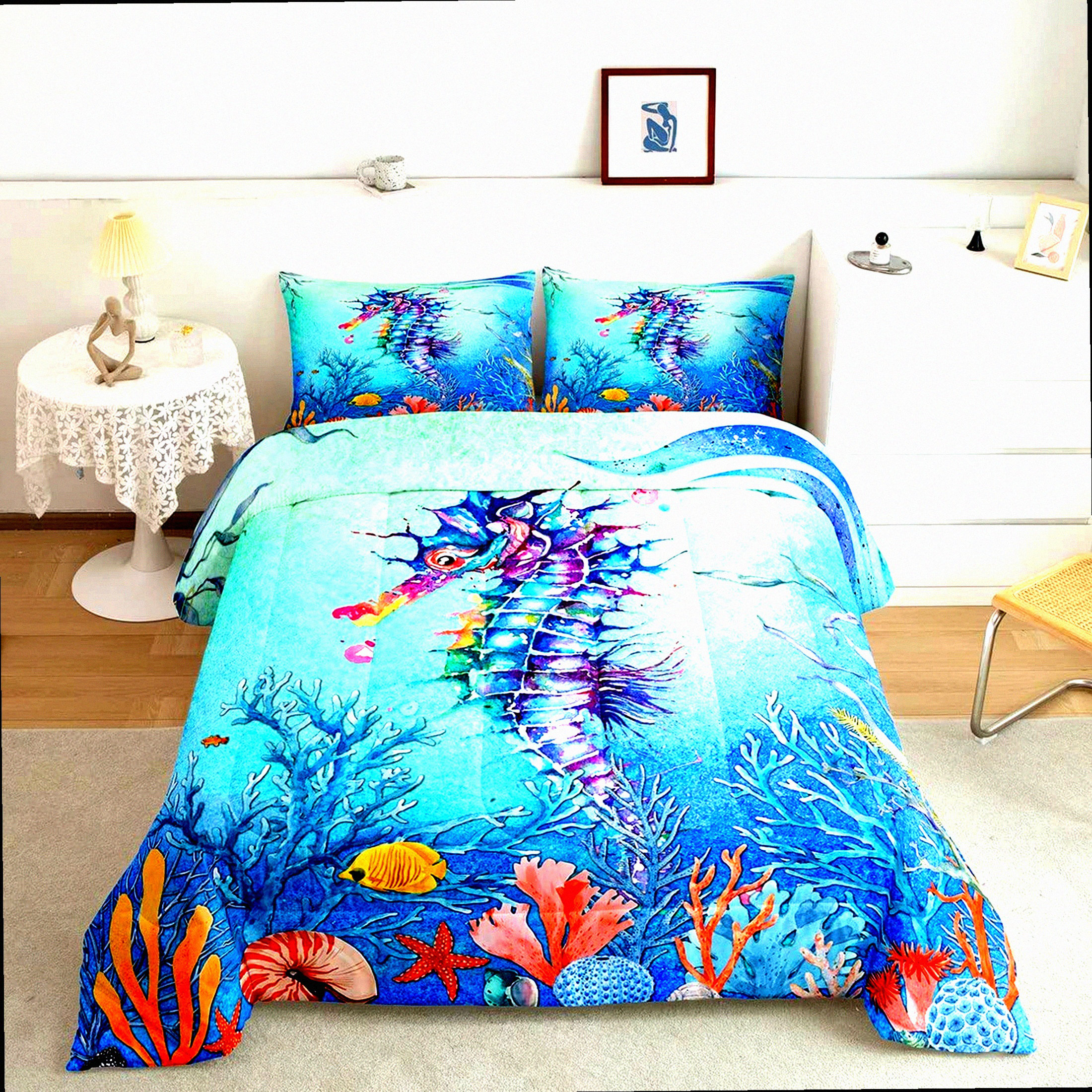 East Urban Home Oceanic Dreams 3D Comforter Set - Full Size Seahorse ...
