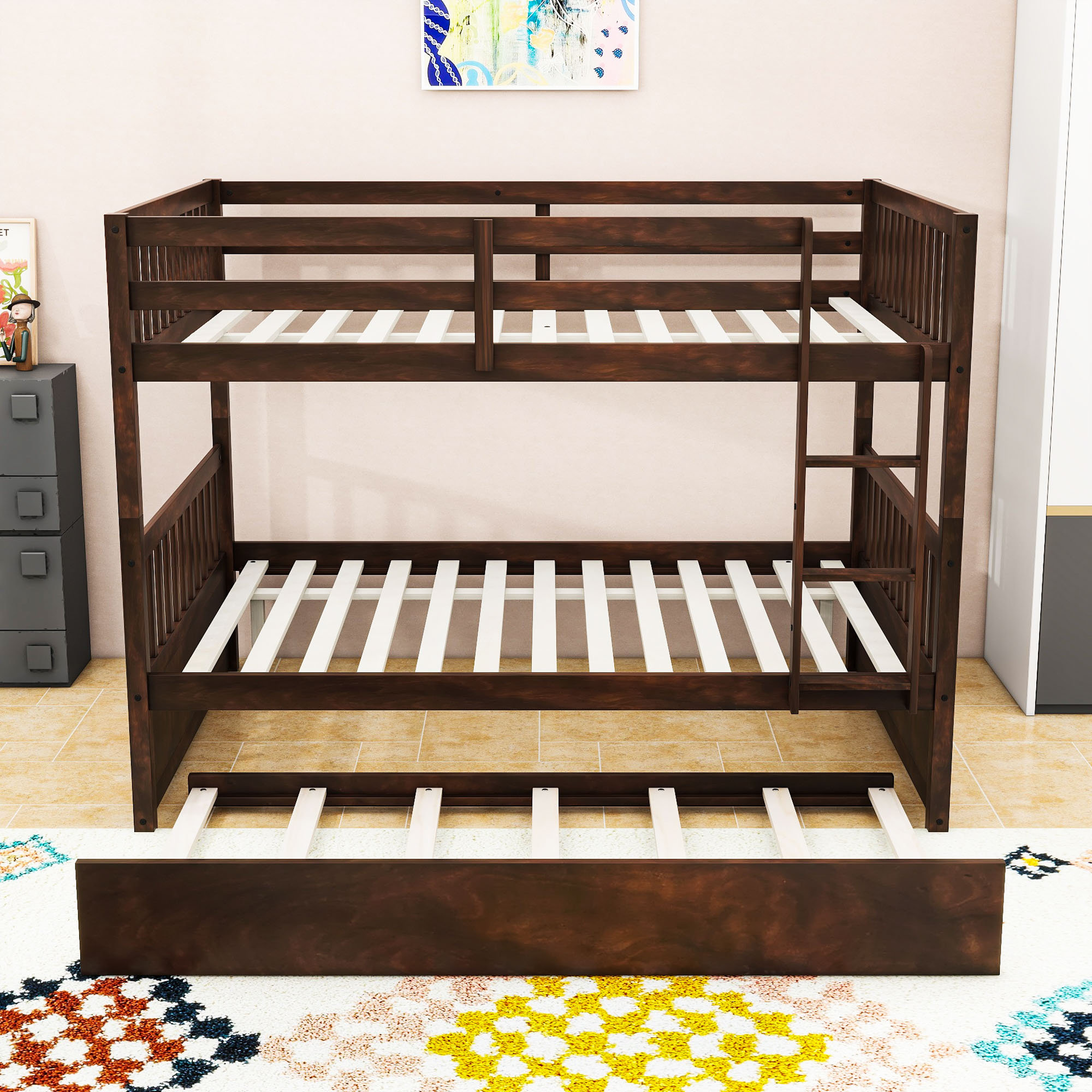 Harriet Bee Lit superposé double avec lit gigogne et échelle - Wayfair Canada
