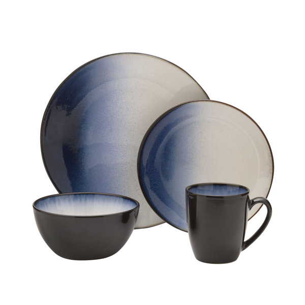 Gourmet Basics by Mikasa Asher Blue 16-Piece Stoneware Dinnerware Set ...