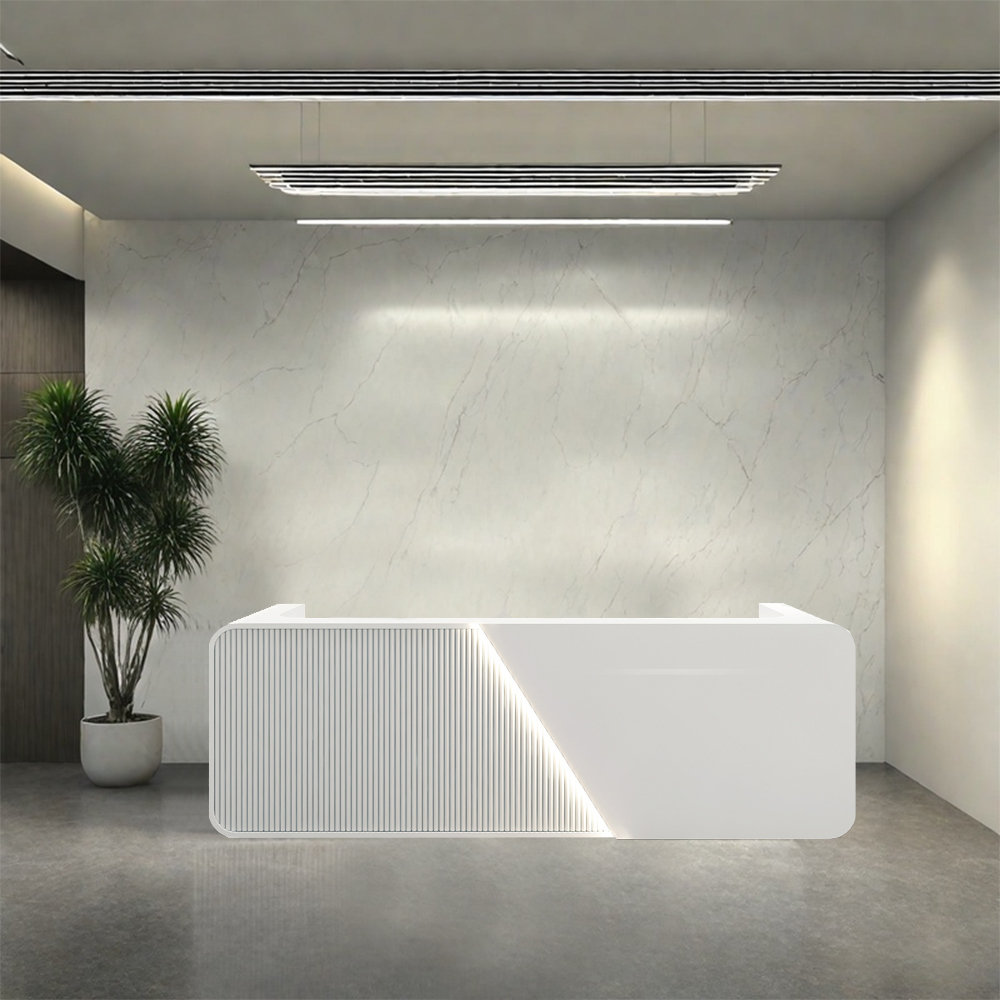 Orren Ellis 94.48-Inch White Multi-Functional Front Desk, Computer Desk ...