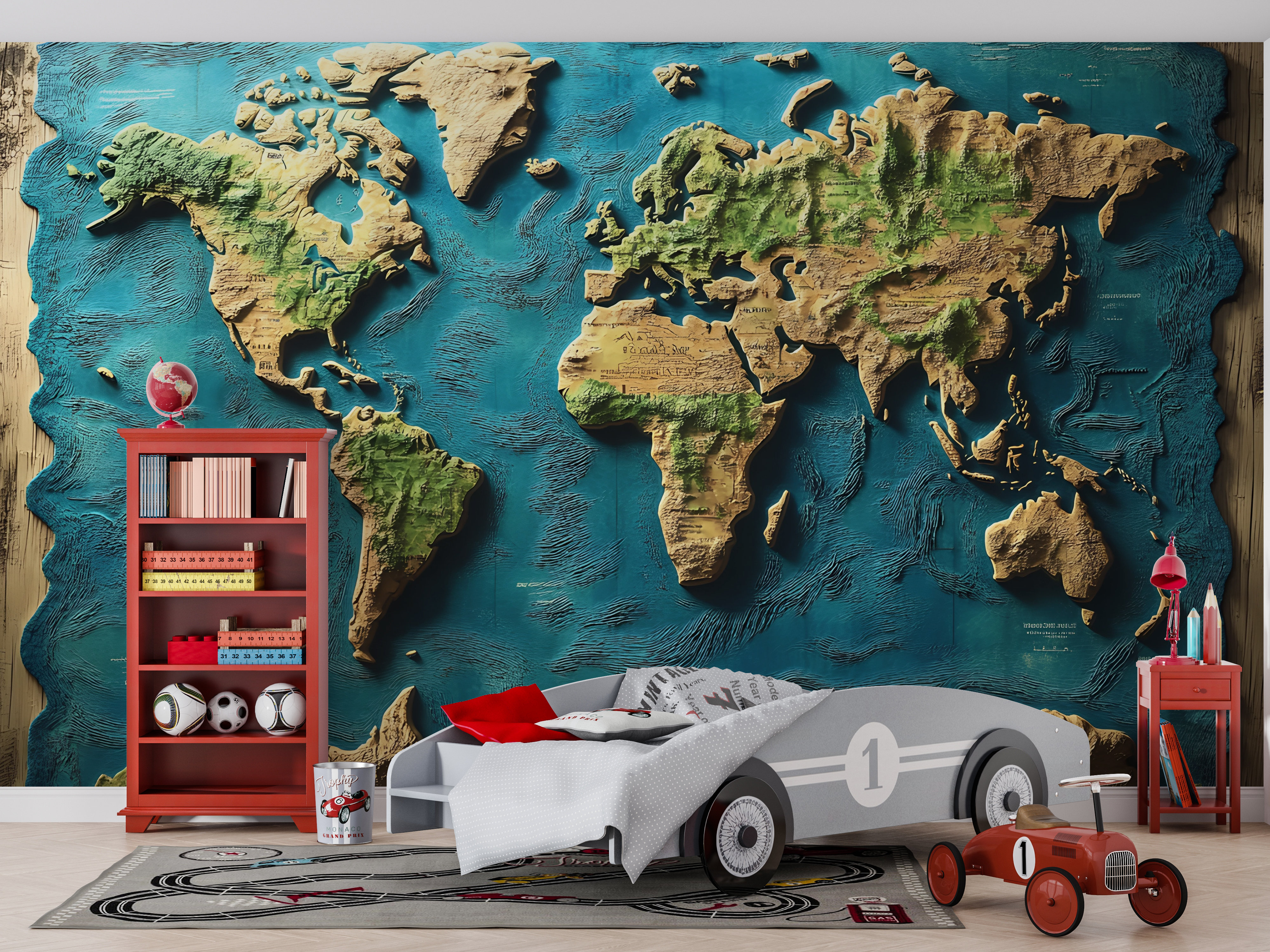 Stickalz Realistic 3D Relief World Map Wallpaper, Detailed Topography ...