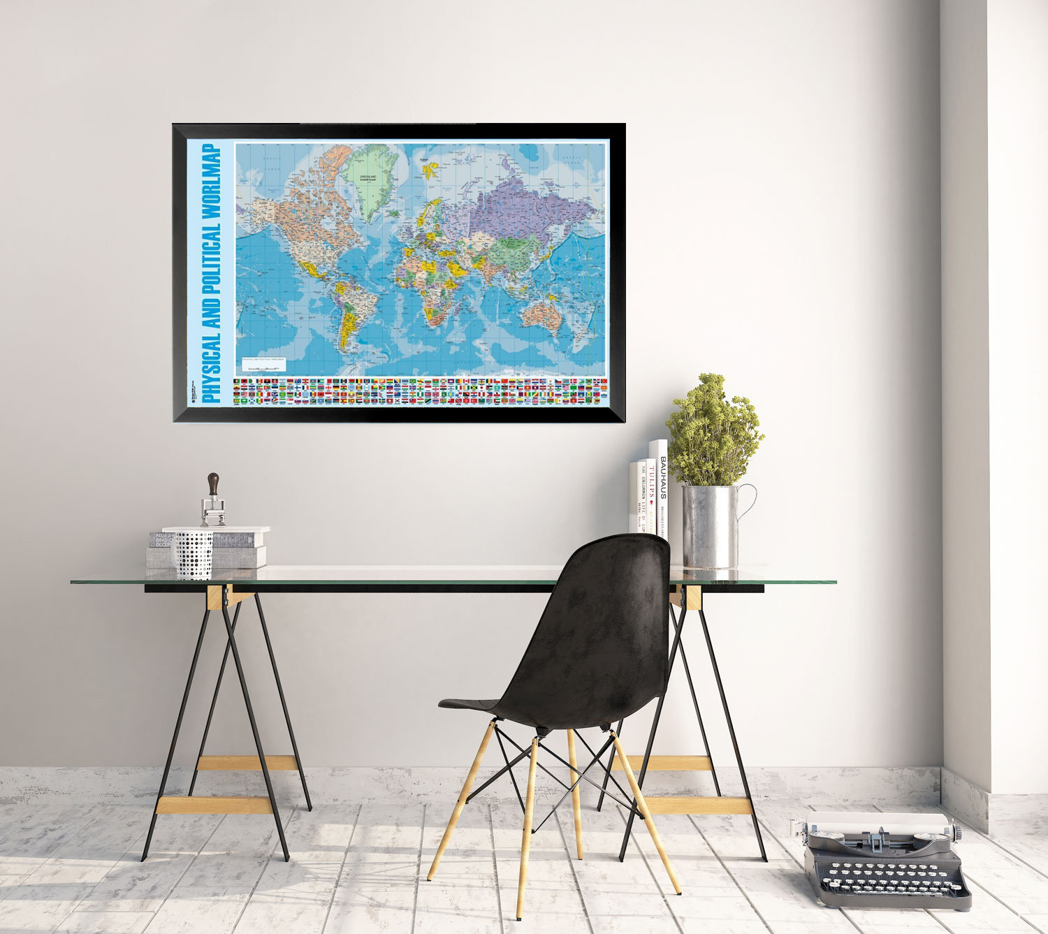 Trinx FRAMED Physical and Political World Map with Flags 36x24 MAPS Art ...