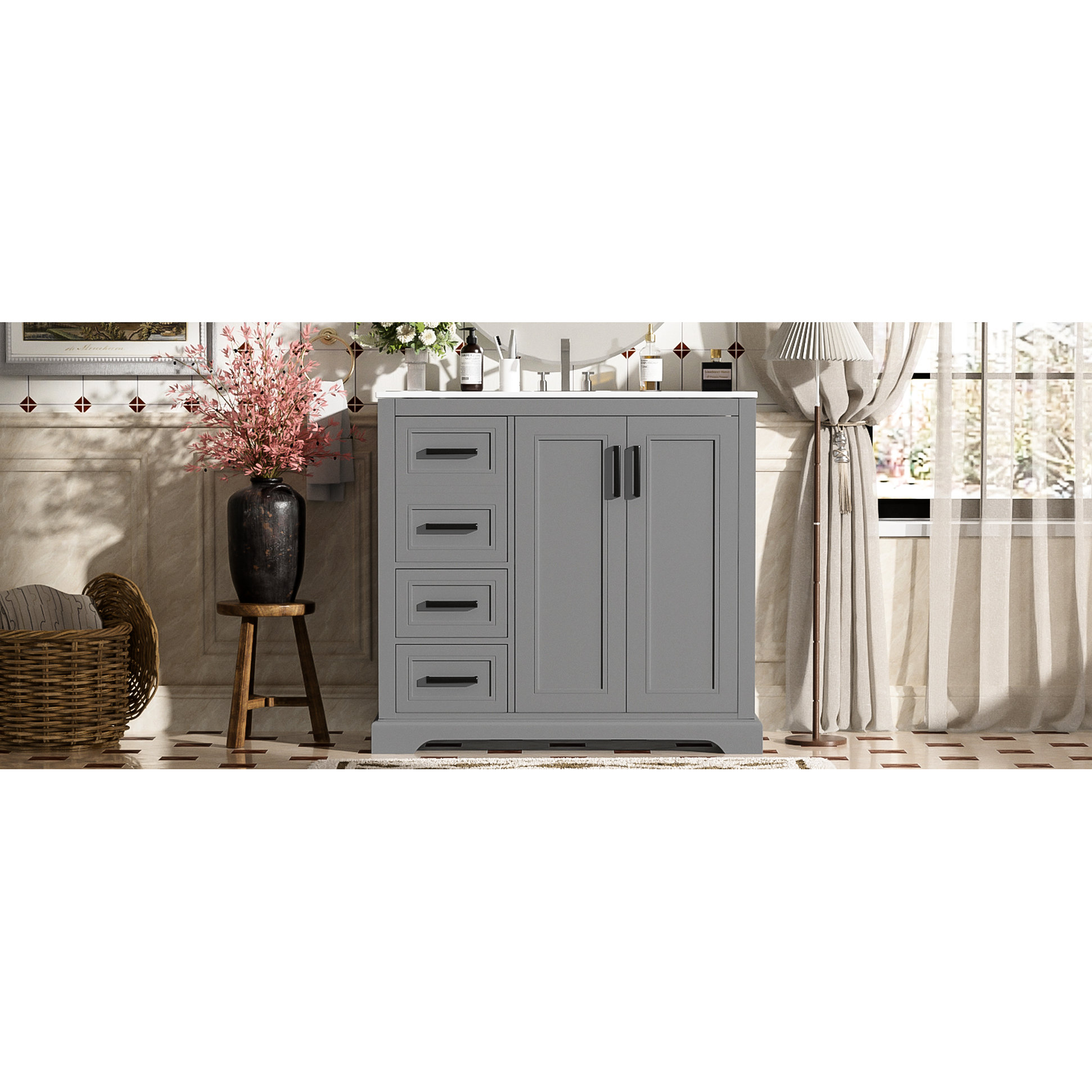 Ebern Designs 36" Modern Bathroom Vanity With Ceramic Sink, Black ...