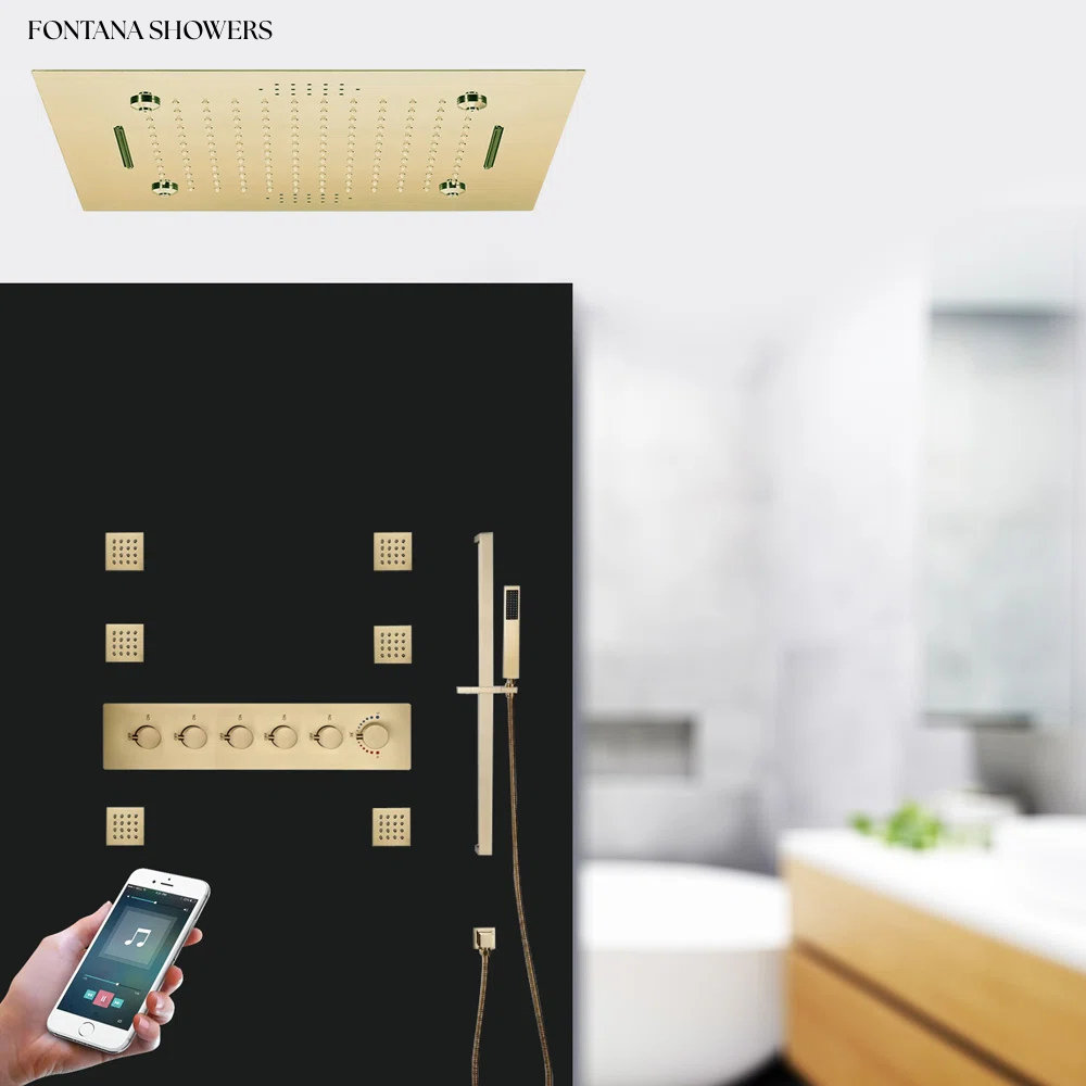 FontanaShowers Brushed Gold Phone Controlled Thermostatic Shower with ...