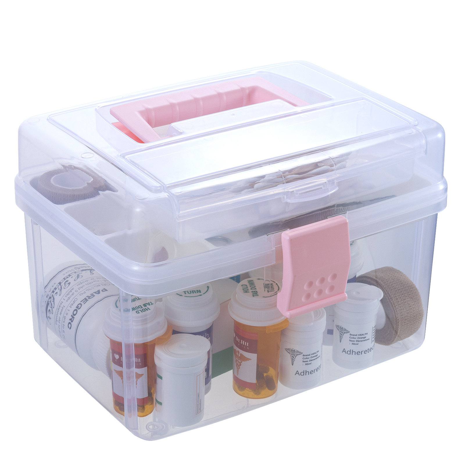 Wrought Studio™ Clear Storage Basket with Pink Handle and White Tray ...
