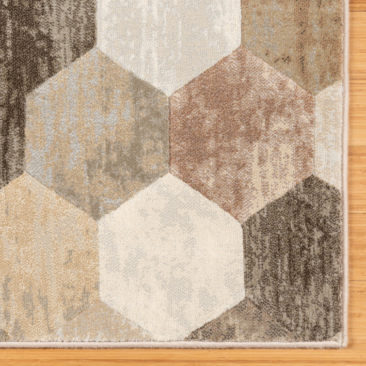 Gertmenian Blayne Hex Modern Geometric Gold/Beige Polypropylene Area ...