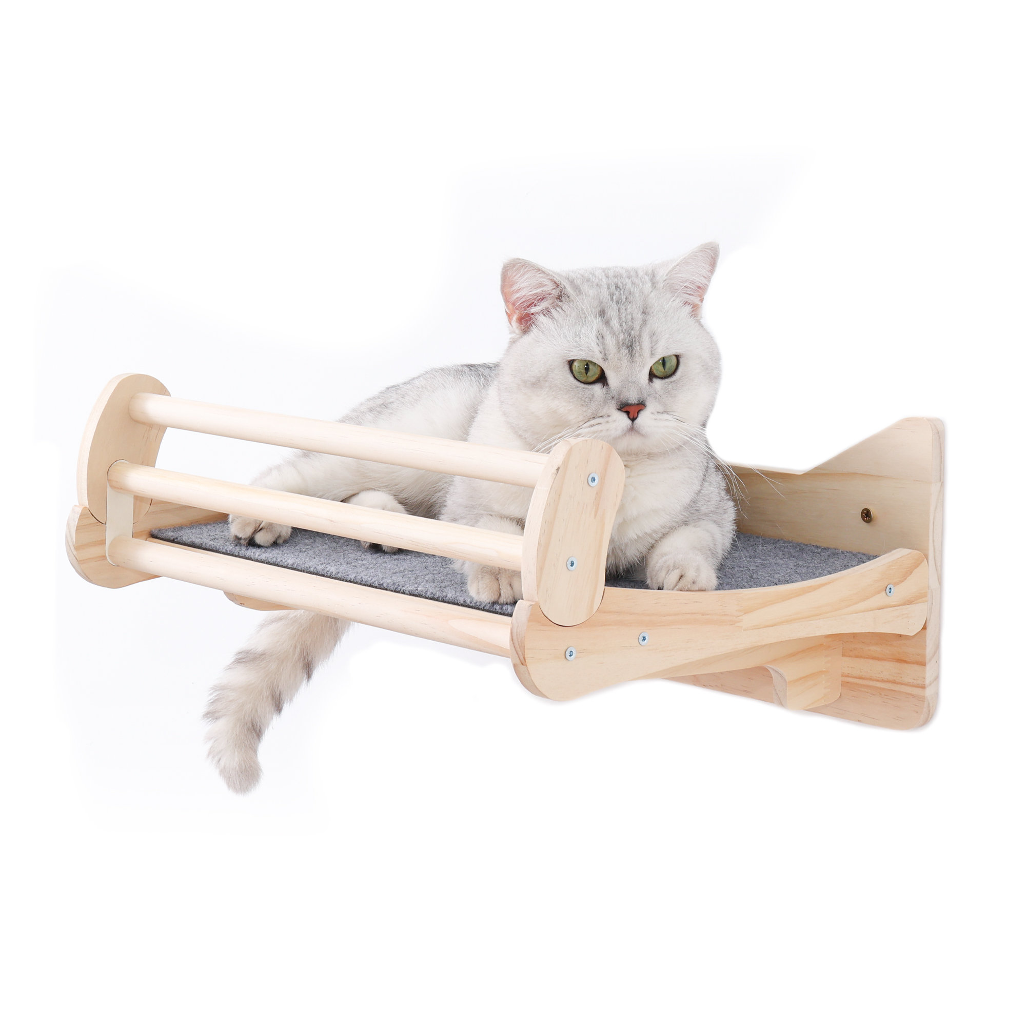 George Oliver Pine Cat Wall Shelves With Scratch Mat, Wall-Mounted Cat ...