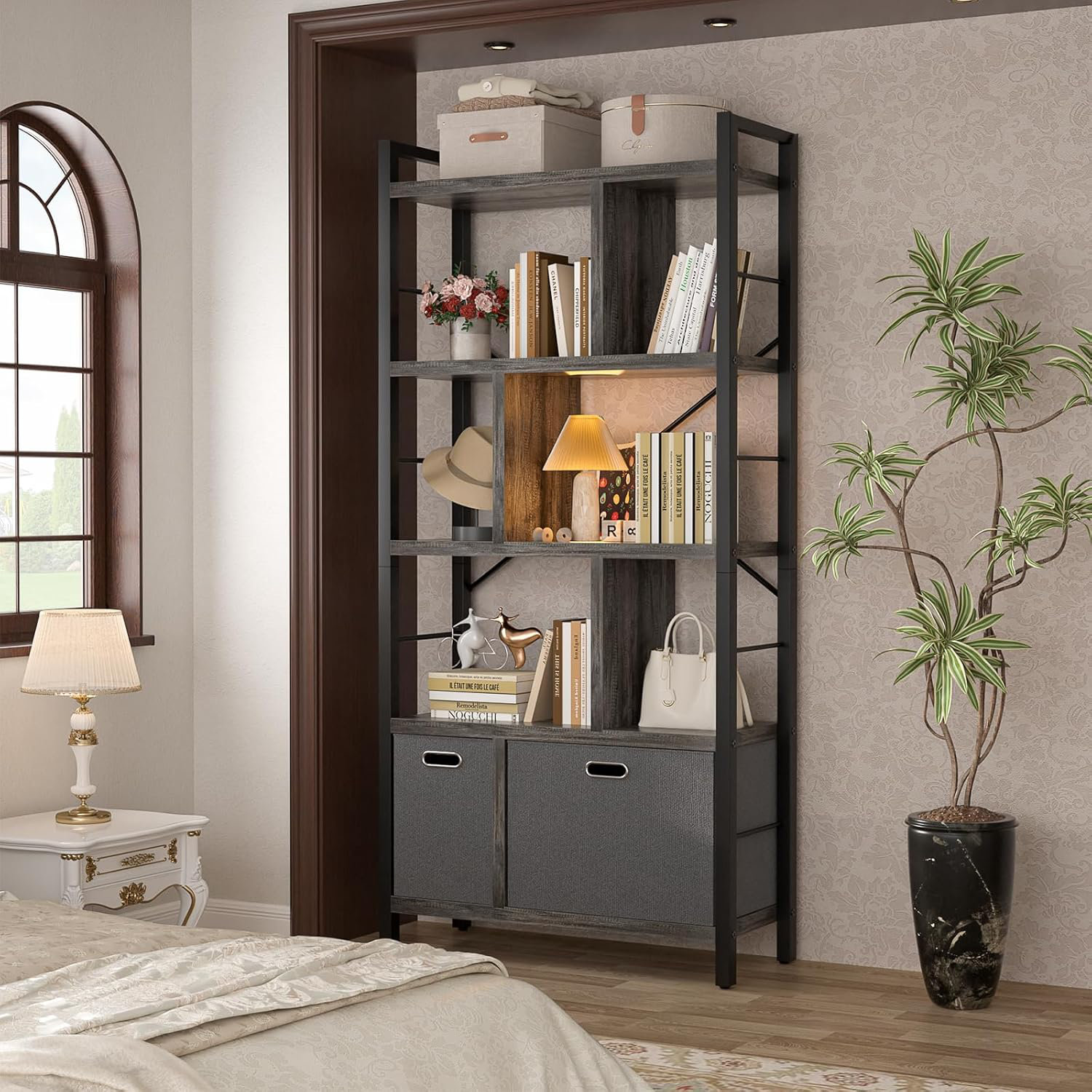 George Oliver 5 Tier Grey Oak Modern Bookshelf Display Standing ...