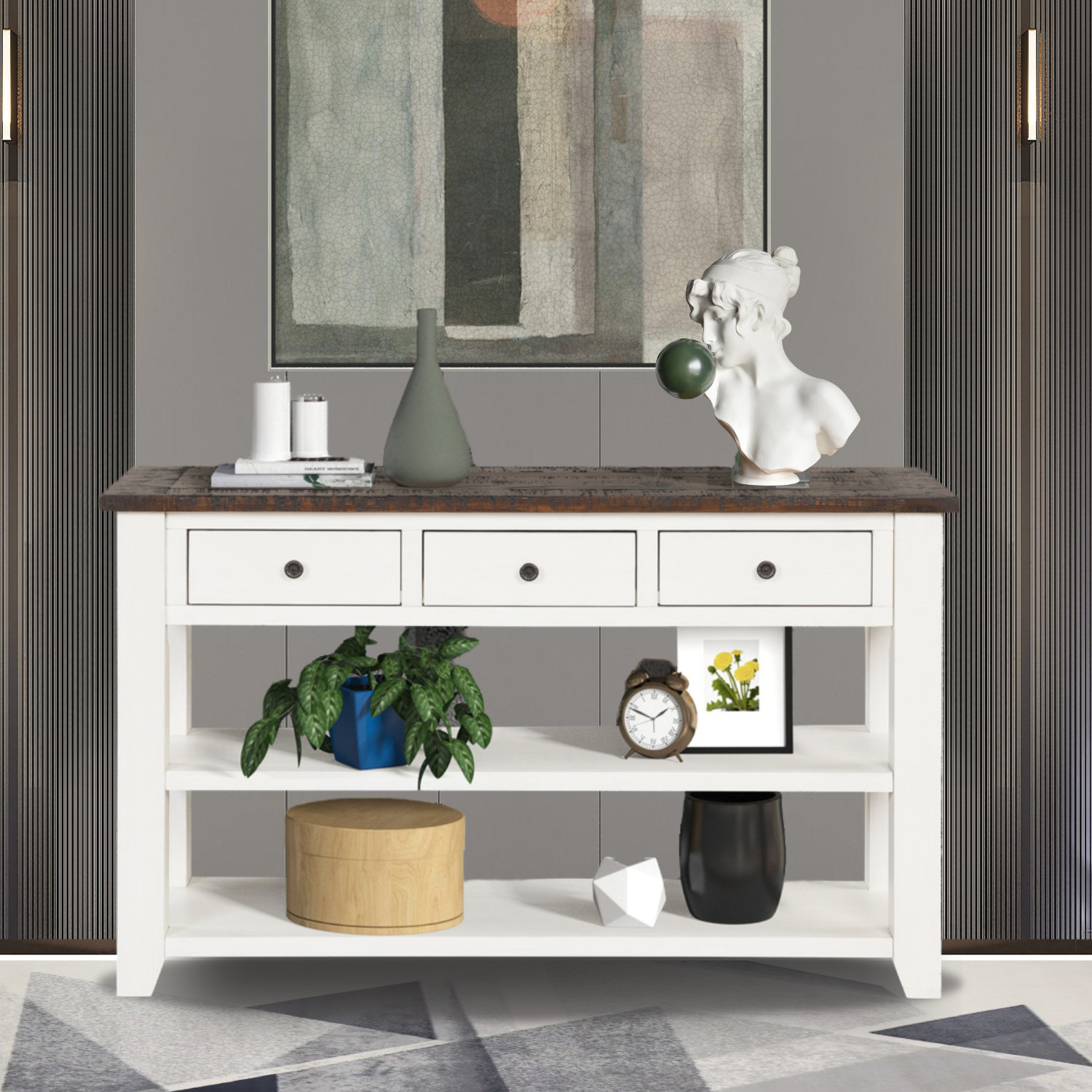 Winston Porter 48" Sofa Table, Pine Console Table With 3 Drawers And 2 ...