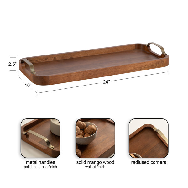 Loon Peak® Solid Wood Rectangle Tray with Metal Handles | Wayfair