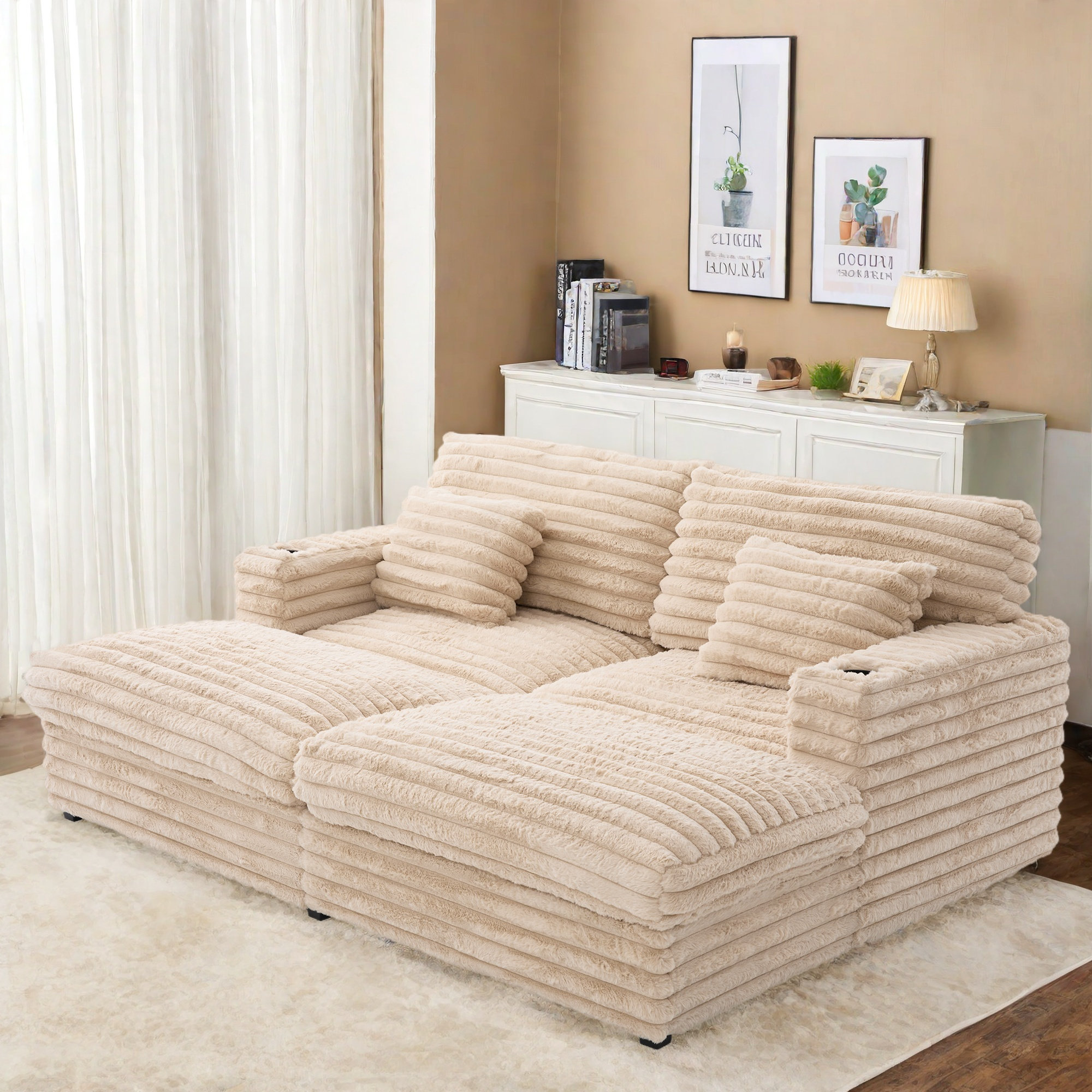 Everly Quinn Oversized Chaise Lounge Sofa With 2 Supportive Pillows ...