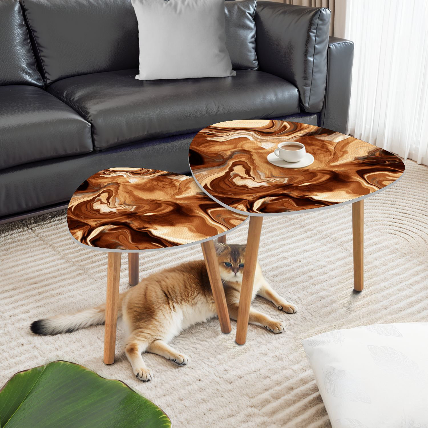 East Urban Home Triangle Nesting Coffee Table Set of 2 Abstract Hand ...