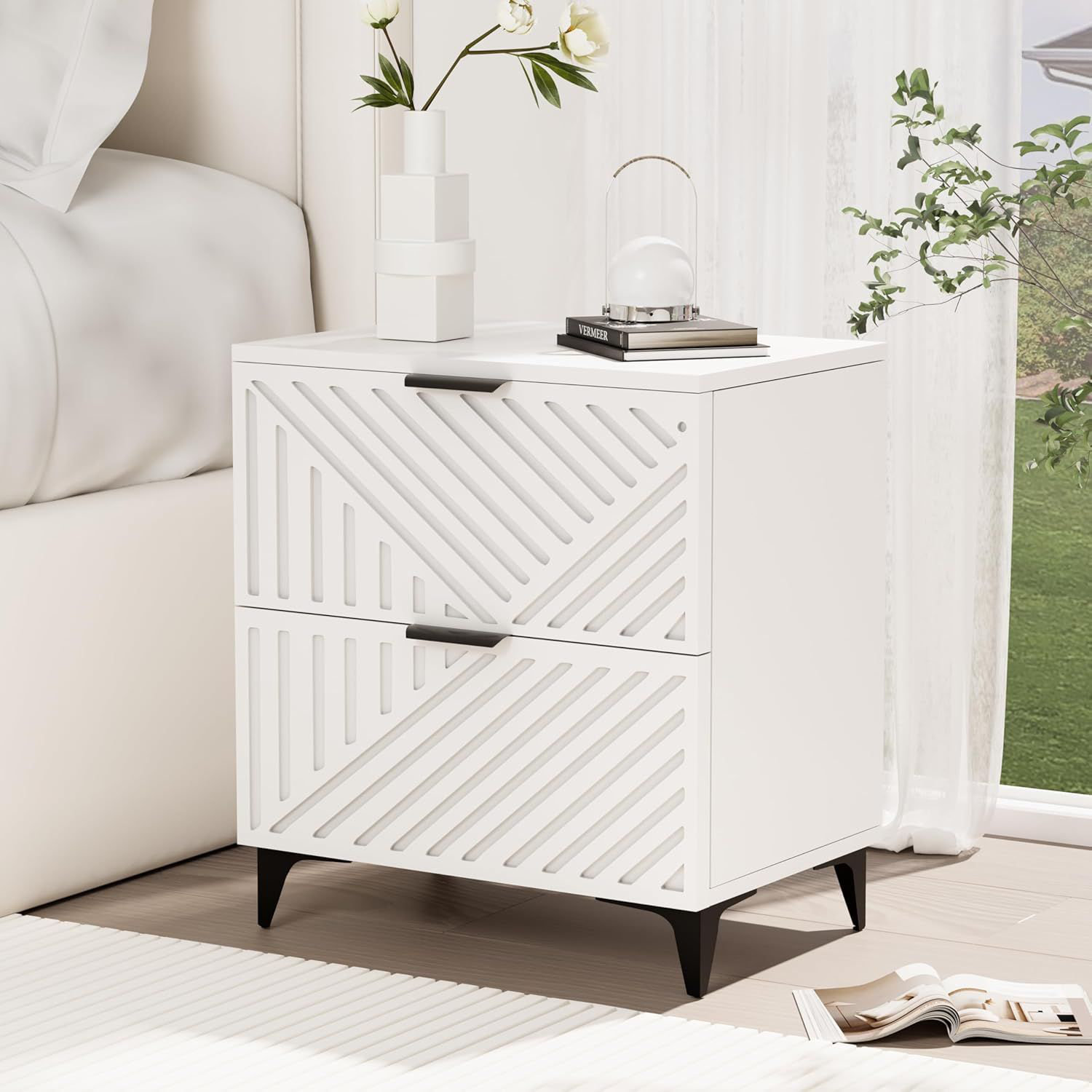 George Oliver Alcove Nightstand with 2 Drawers, Side Table, Small ...