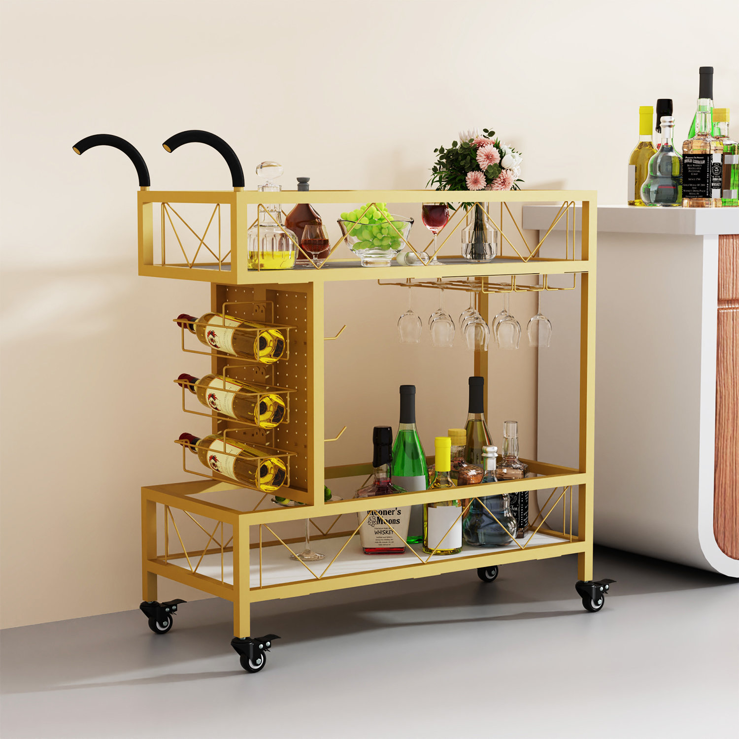 Ebern Designs Bar Cart, Home Bar Serving Cart, 2 Tier Drink Cart With ...