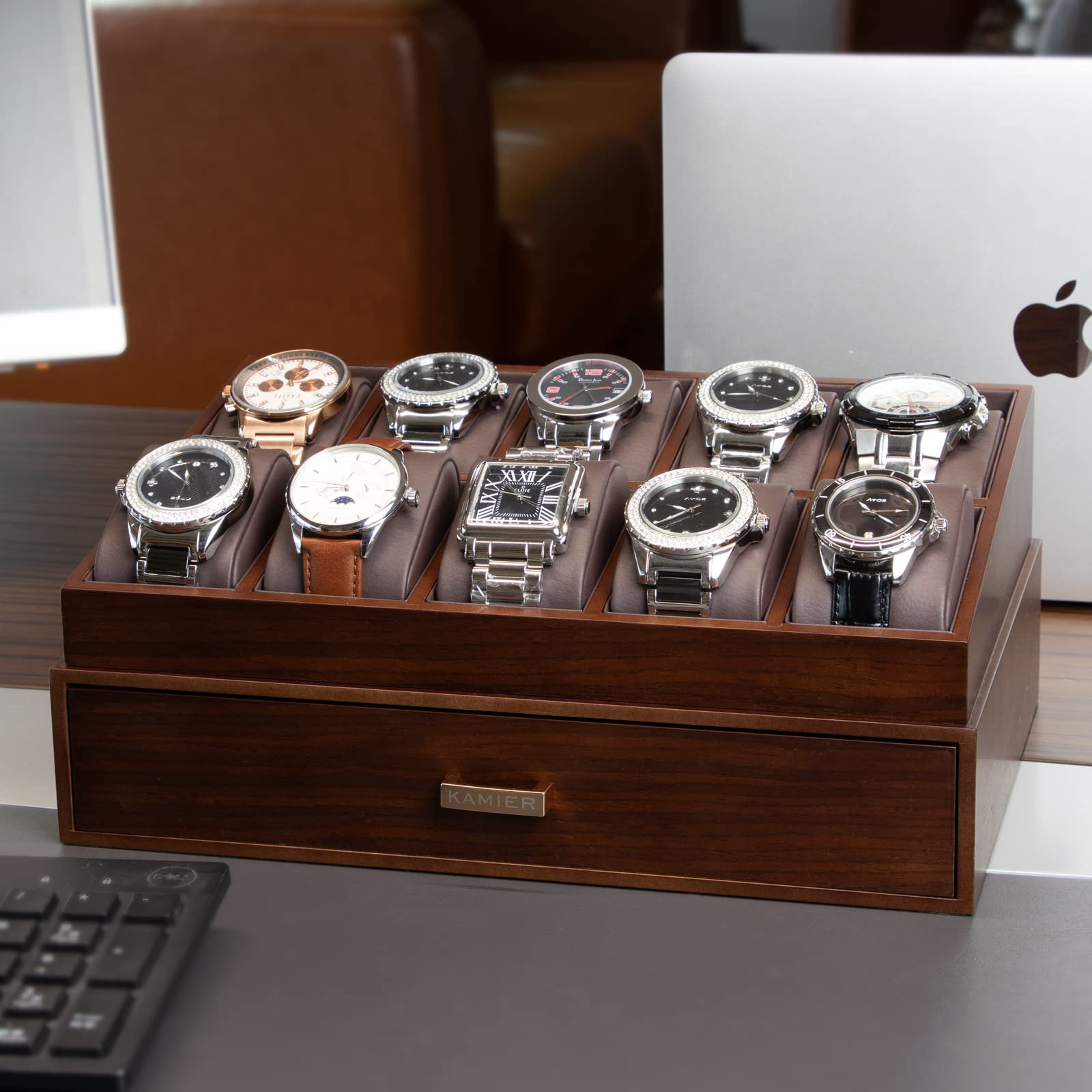 Latitude Run® 10-Slot Watch Box with Glass Lid & Drawer | Wayfair