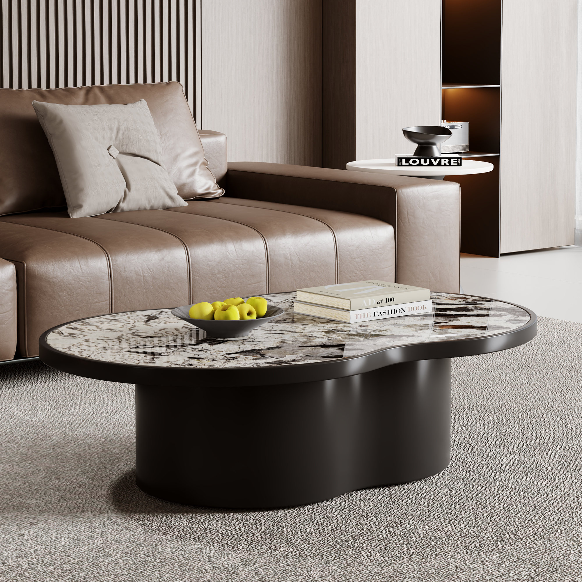 Orren Ellis 43.41'' Unique Shape Coffee Table, Oval Coffee Table with ...