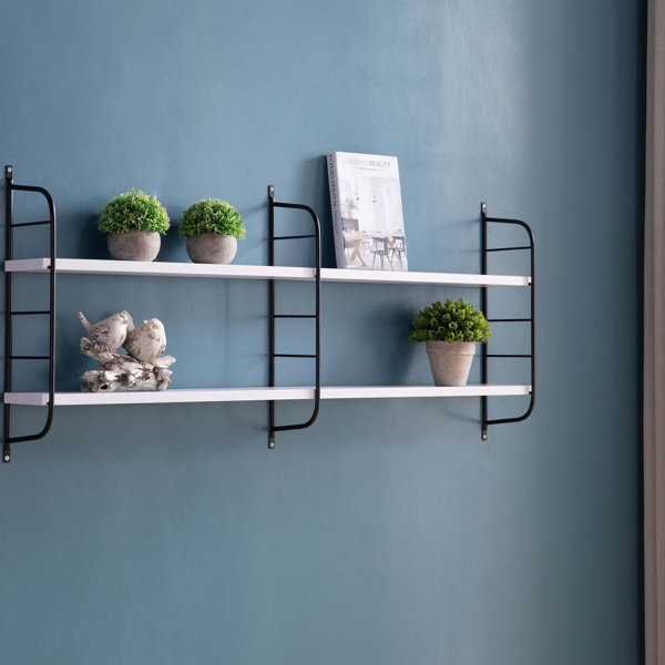 Latitude Run® Taupe & Black Double-Tier Wall Mounted Shelf with 2 ...