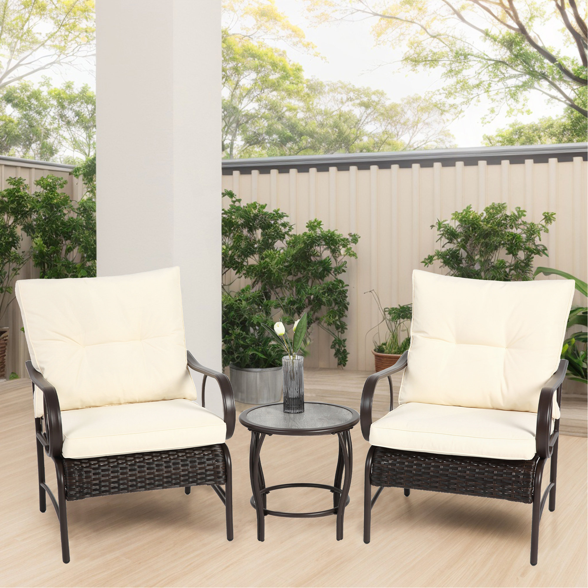 Latitude Run® 3 Pieces Patio Set Outdoor Wicker Furniture Sets Modern ...