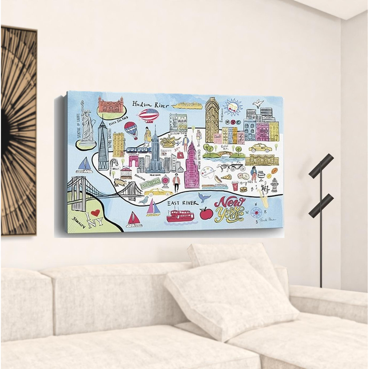 ZeaZu Fun Illustrated Nyc Map Unframed Print Wall Art | Wayfair