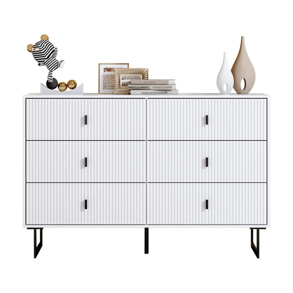 Ebern Designs Black 6 Drawer Dresser For Bedroom, Large Double Dresser ...