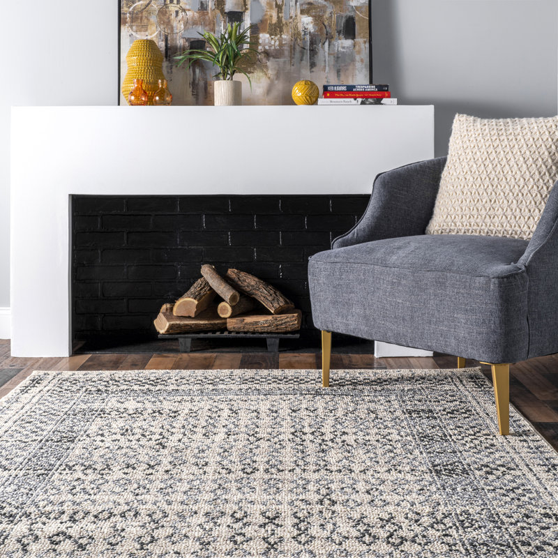 Union Rustic Madalynn Performance Gray/Black Rug & Reviews | Wayfair
