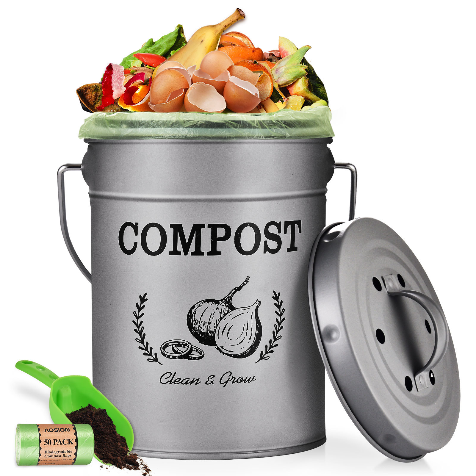 ARC Compost Bin Kitchen Counter,countertop Compost Bin With Lid,indoor ...